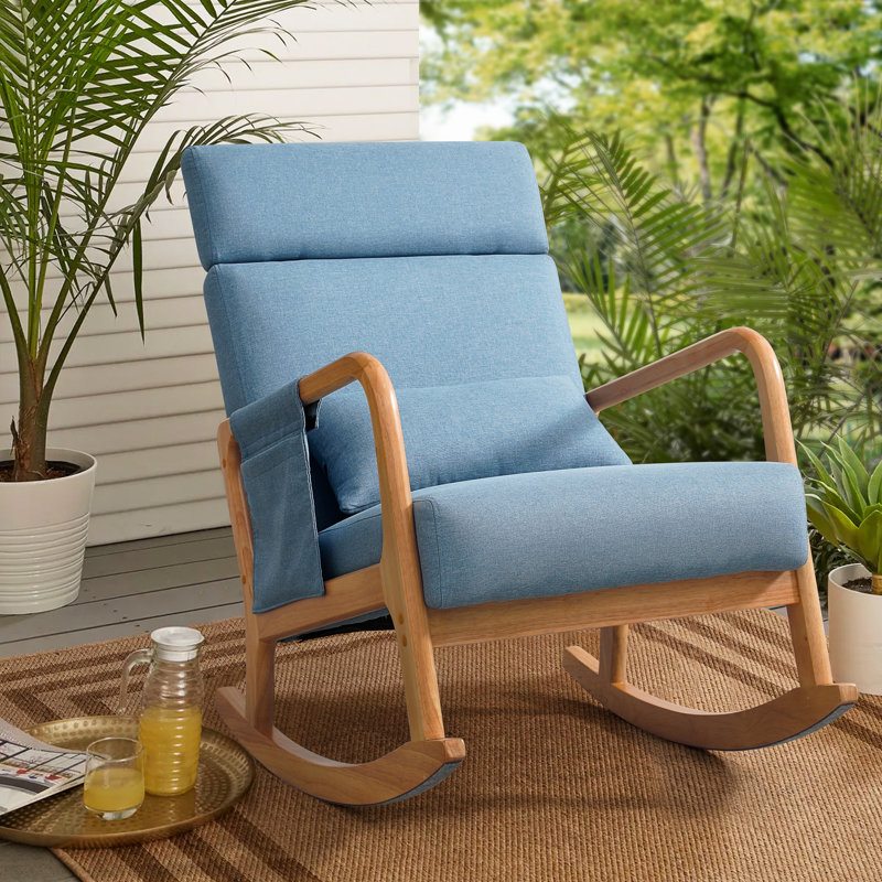 George Oliver Julissa Patio Rocking Chair, Solid Wood Rocker with ...