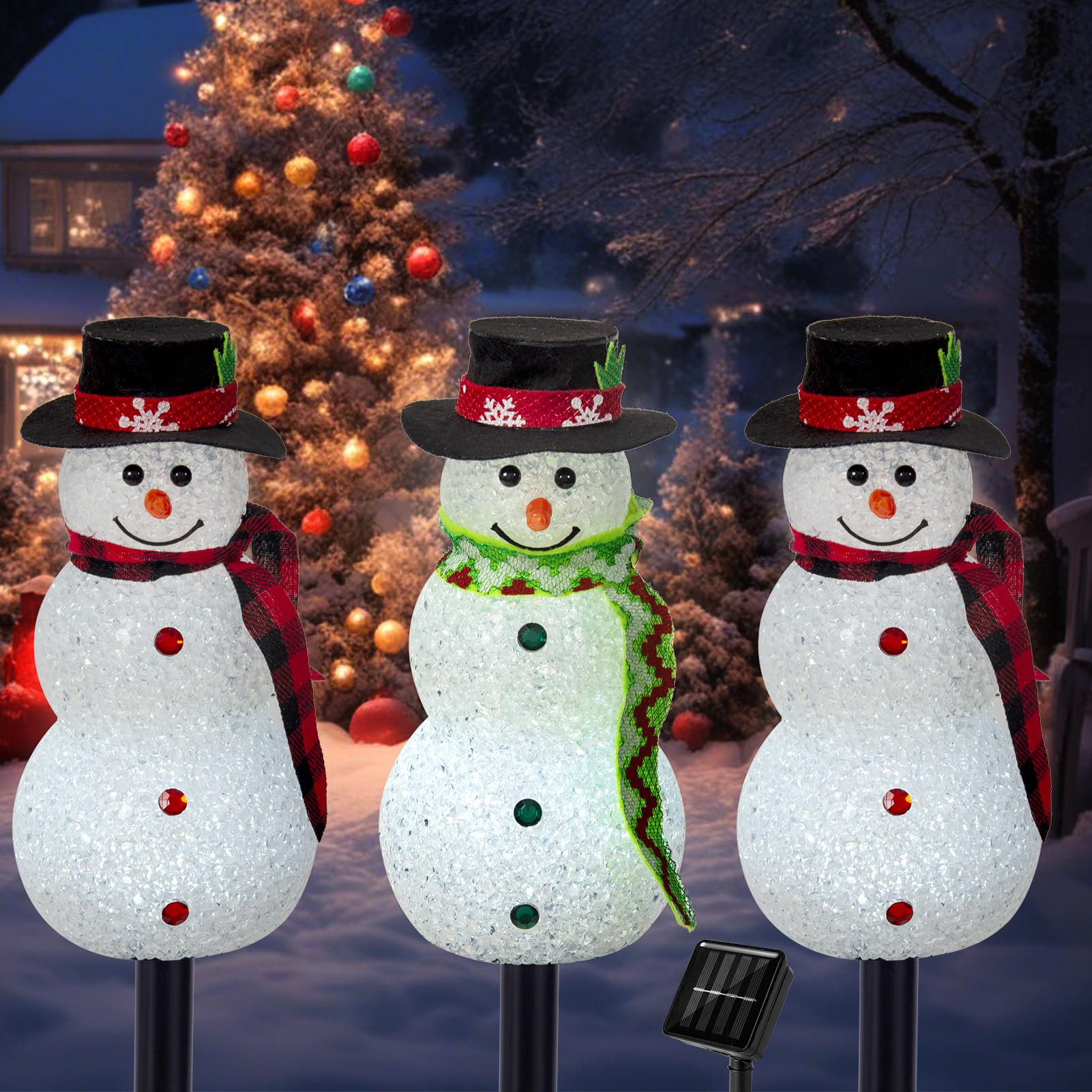 The Holiday Aisle® Set of 3 Solar Christmas Snowman Lights Decorations ...