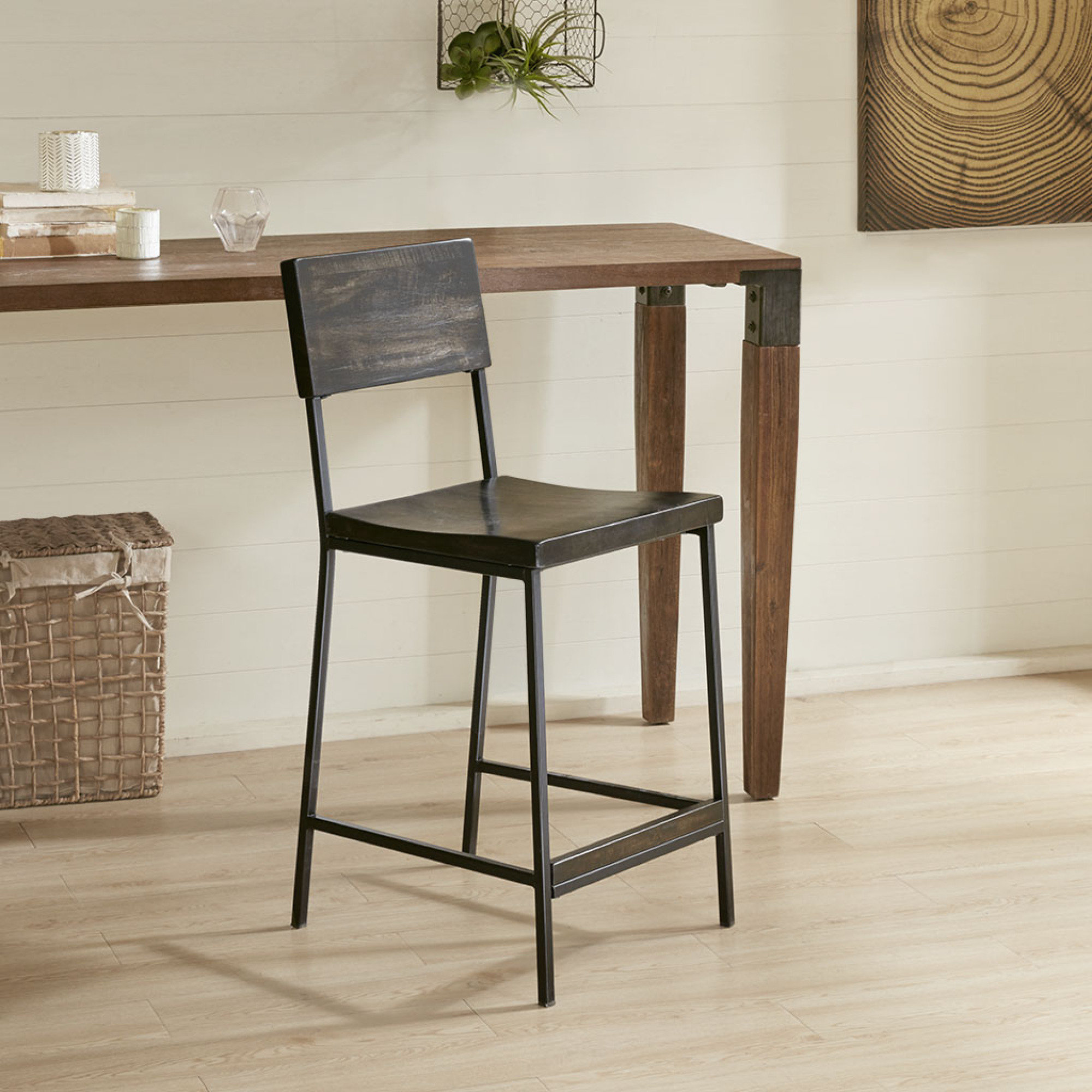 17 Stories Tacoma 24" Counter Stool - Sleek Black Metal And Wood, 300 ...