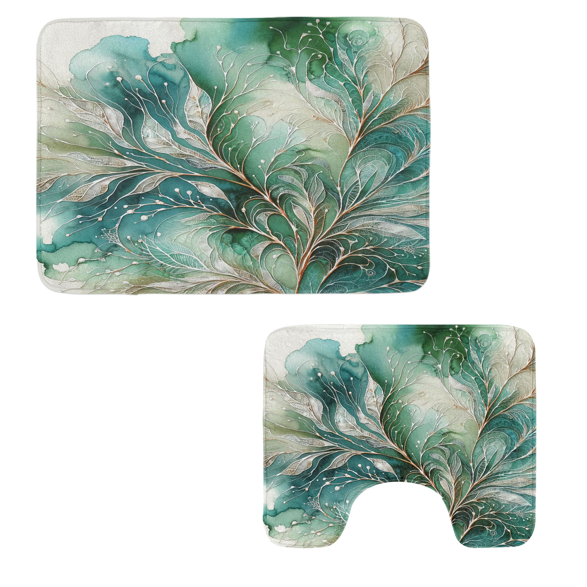 East Urban Home Teal Bathroom Rug Set 2 Pieces Rectangle & Contour Mats ...