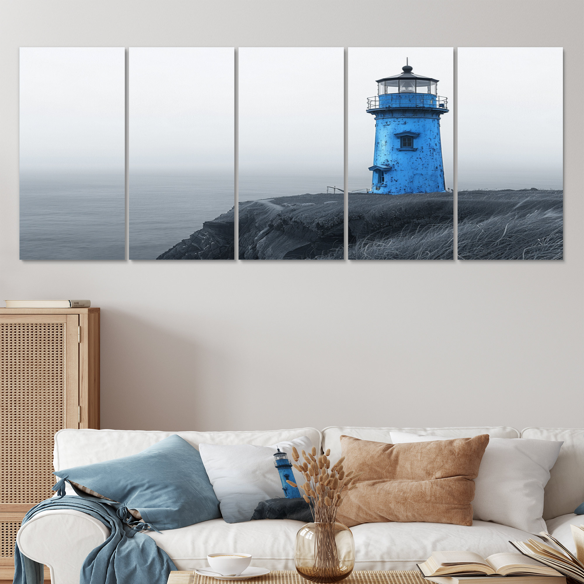 Breakwater Bay Blue Monochrome Lighthouse Photo In Winter III ...