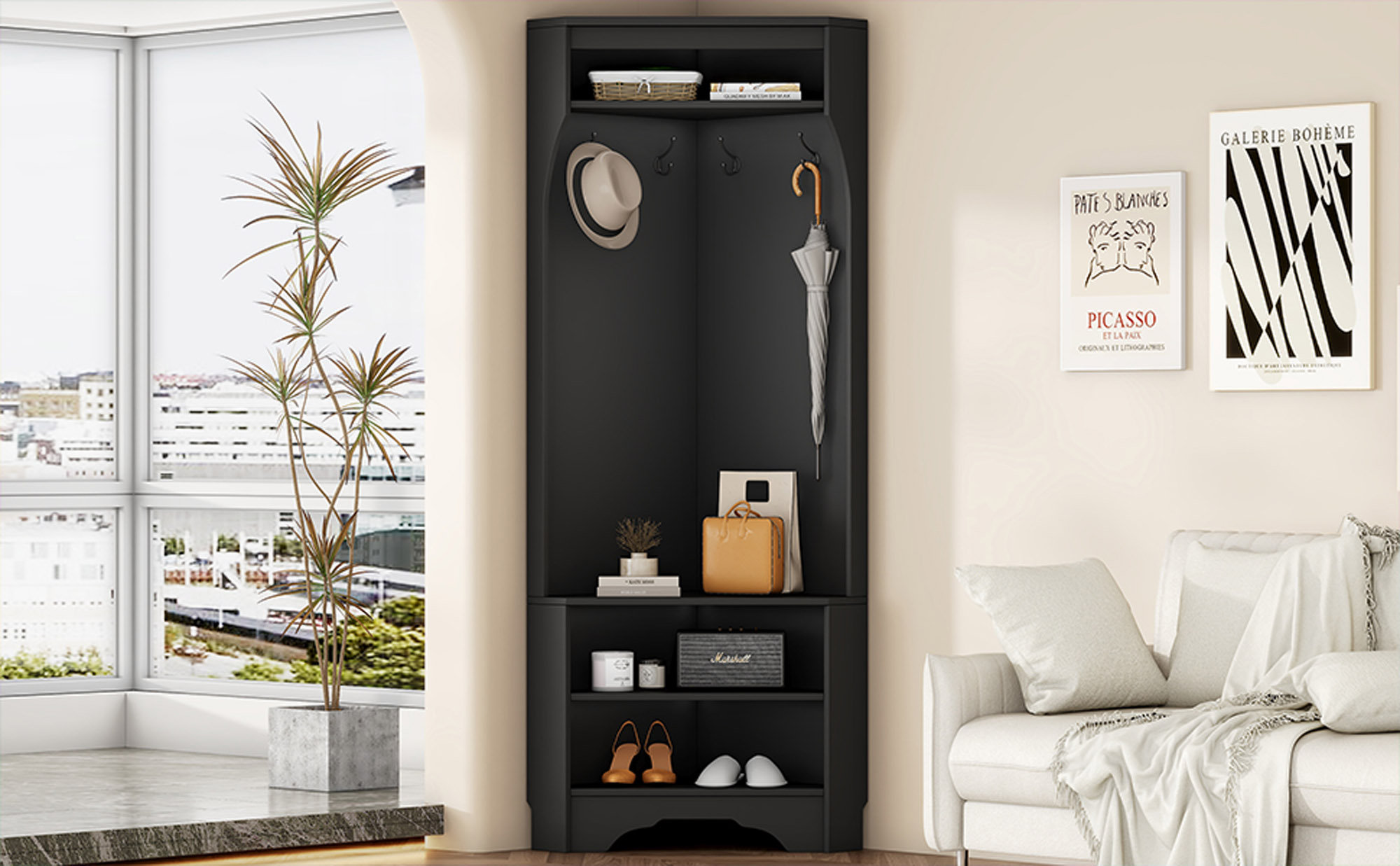 Lark Manor™ Minimalist Corner Hall Tree With Shoe Bench, Versatile ...