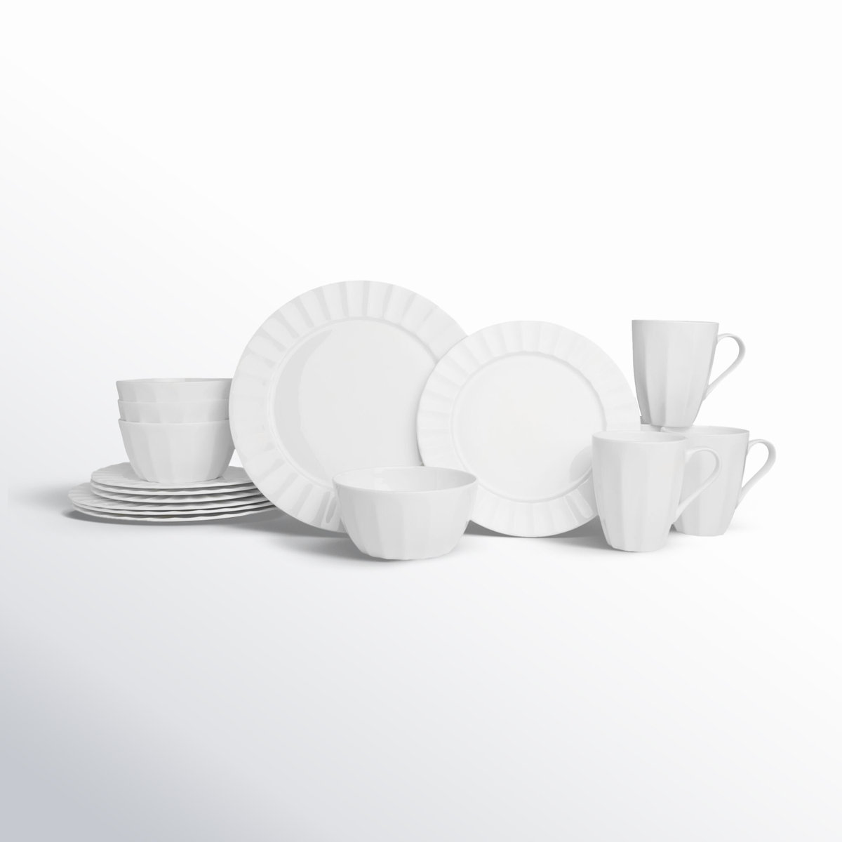 Fitz and Floyd Nevaeh White Fluted 16-Piece Chip-Resistant Bone China ...