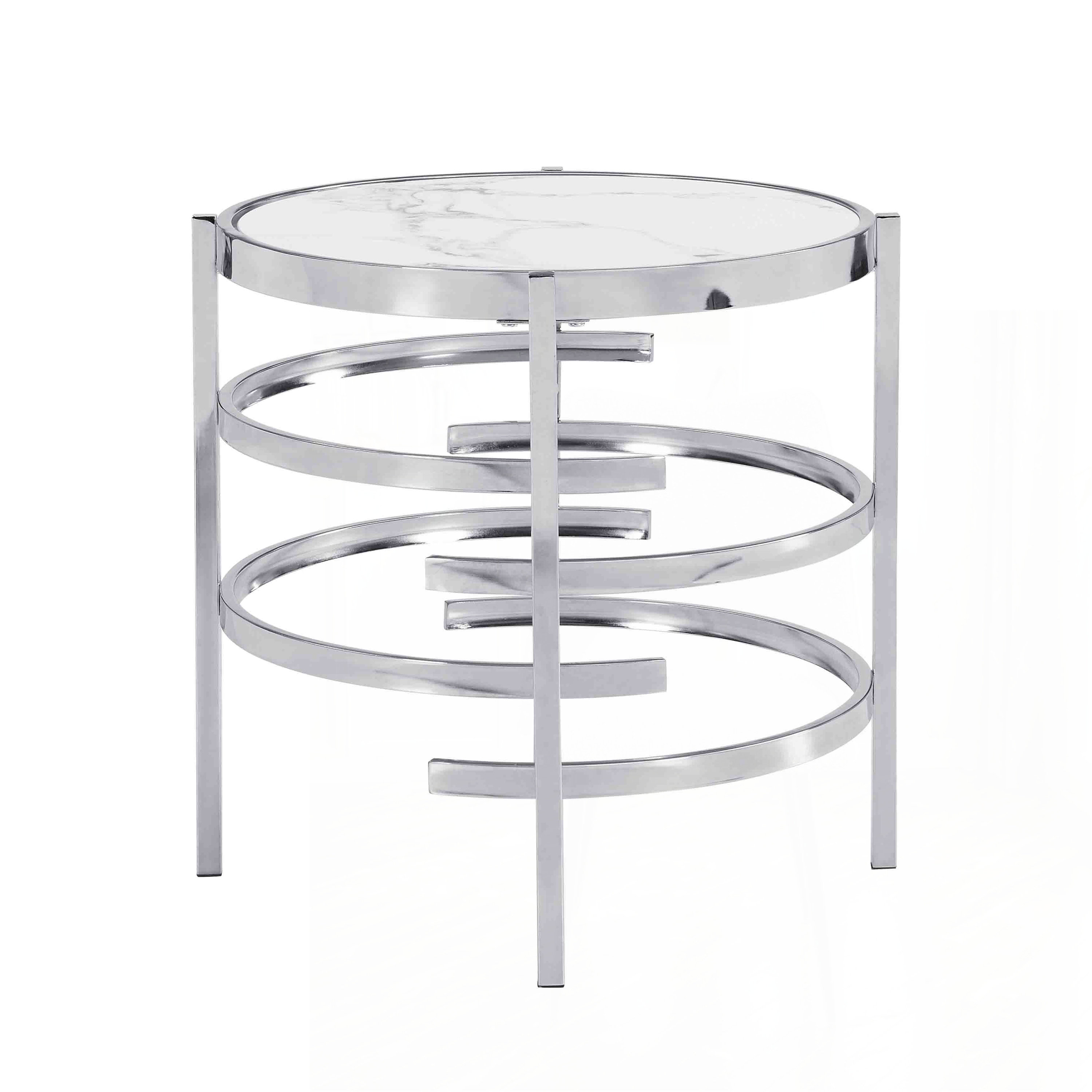 Rongeng Modern Round End Table With Sintered Stone Top, Silver End ...