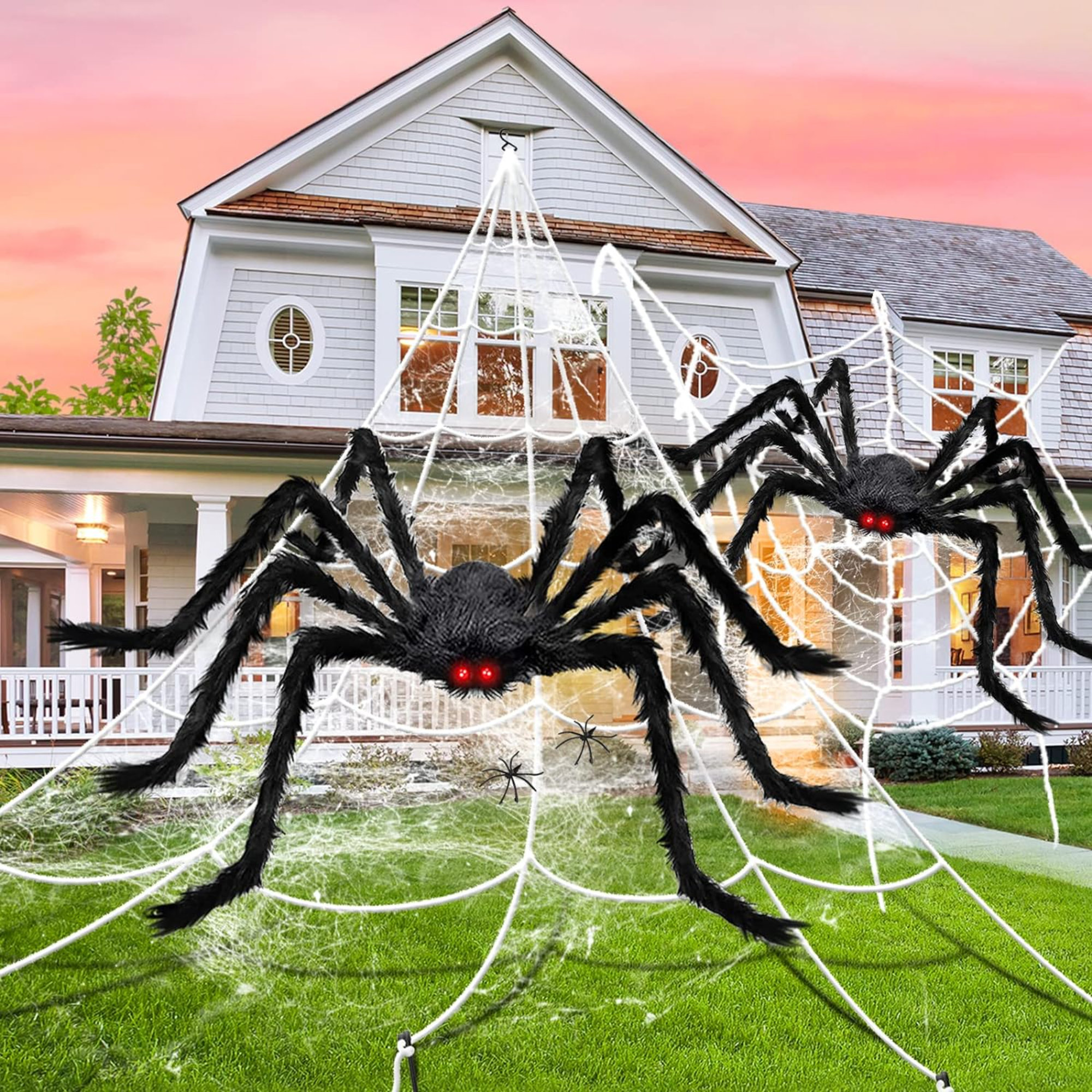 The Holiday Aisle® Halloween Decorations, 2Pcs 50'' Giant Spider + 200 ...