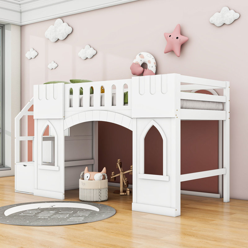 Harper Orchard Alexanne Charming Twin Loft Bed With Storage Staircase ...