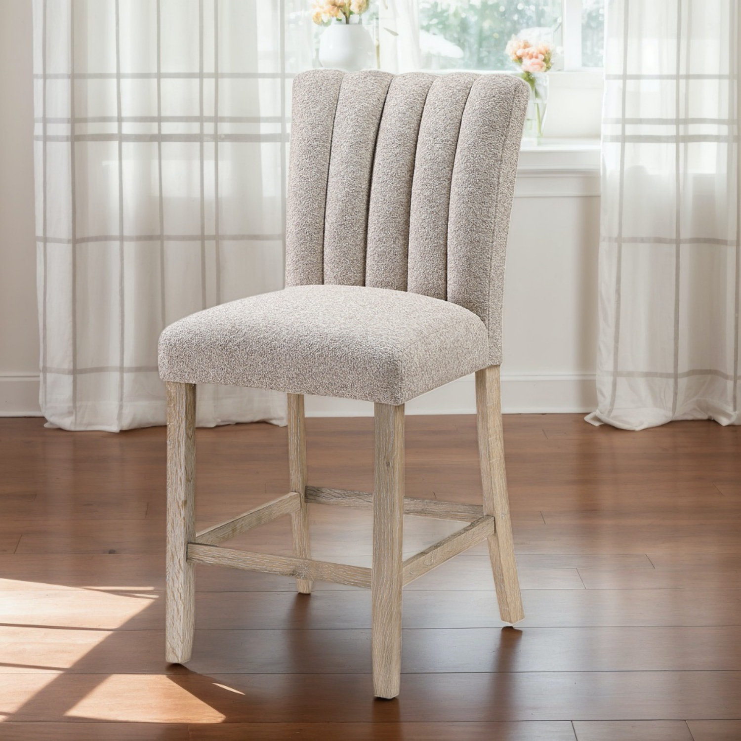 Hokku Designs Beige Bar Stools Set,Upholstered Counter Height Stools ...