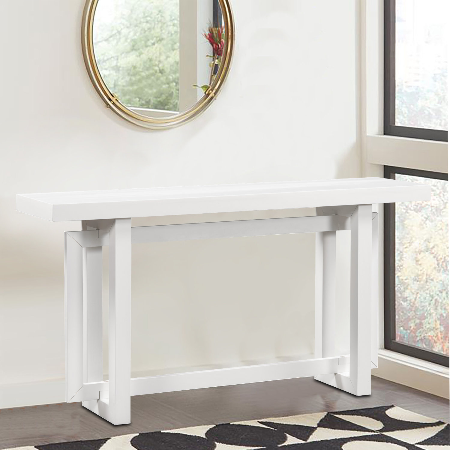 Latitude Run® Modern industrial style console with thick wooden table ...