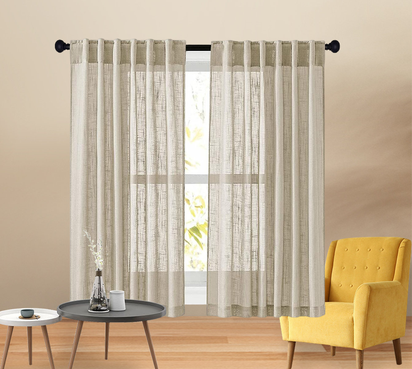 Ebern Designs Caelen Linen Solid Semi-Sheer Rod Pocket Sliding Panel ...