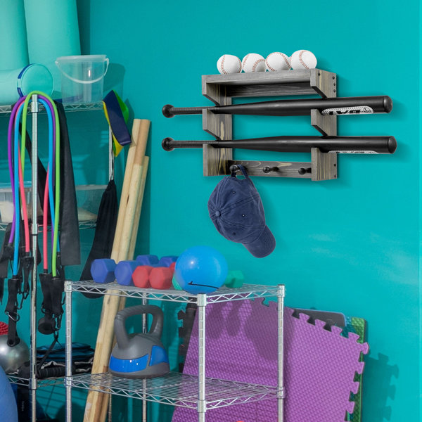 Gracie Oaks Solid Wood Baseball & Bat Sports Storage, Wall Home Gym ...