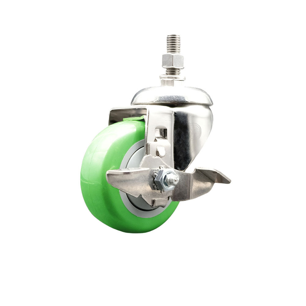 Service Caster 3.5 Inch 316SS Green Polyurethane Swivel 3/8 Inch Stem ...