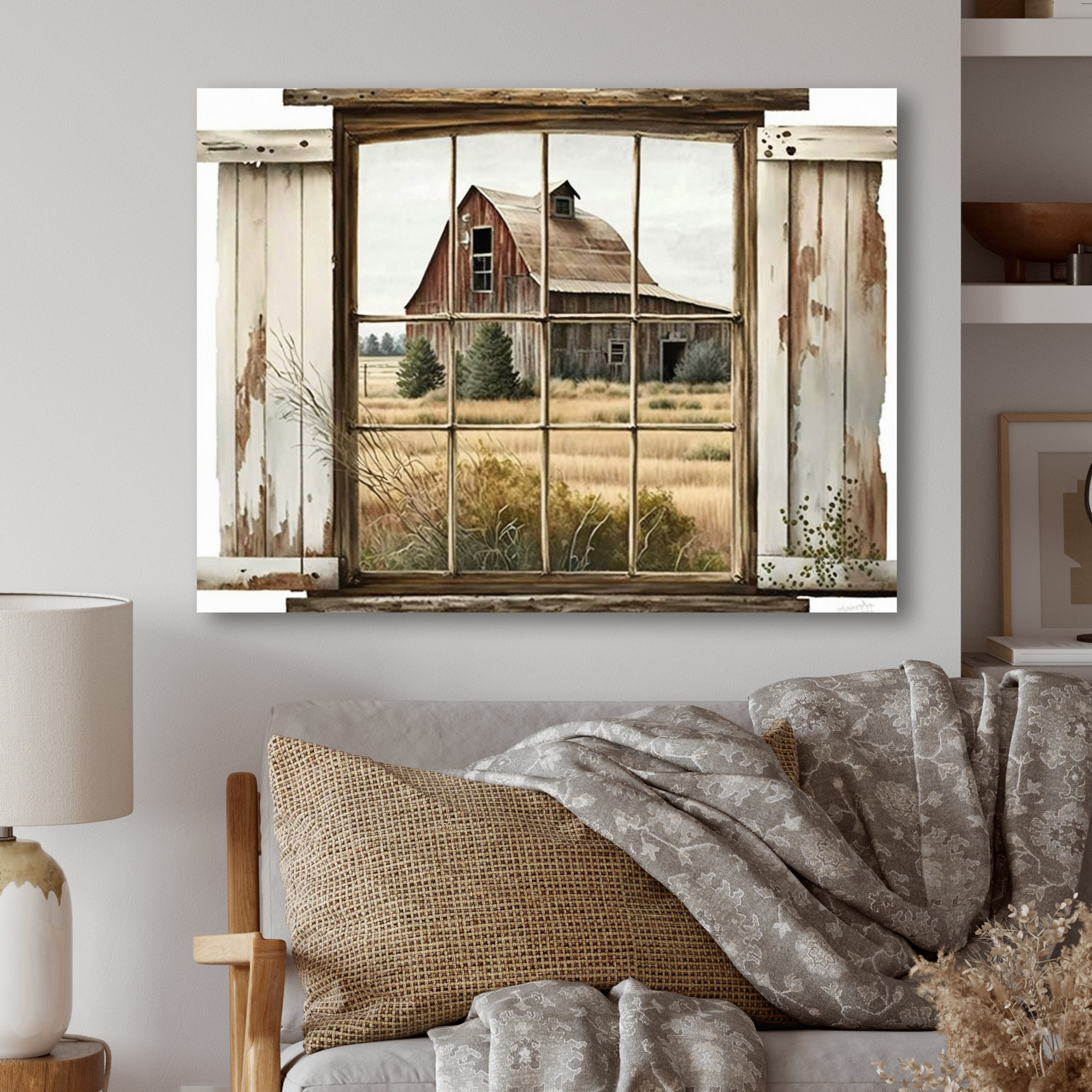 Rosalind Wheeler Window View to Farm II - Farmhouse wall art, Farm ...