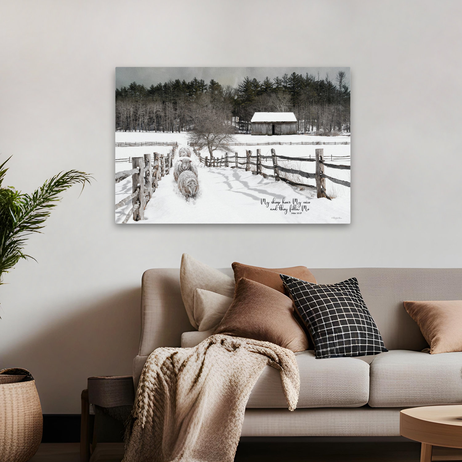 Ophelia & Co. They Follow Me - Contemporary Sheep In Snow Winter Farm ...