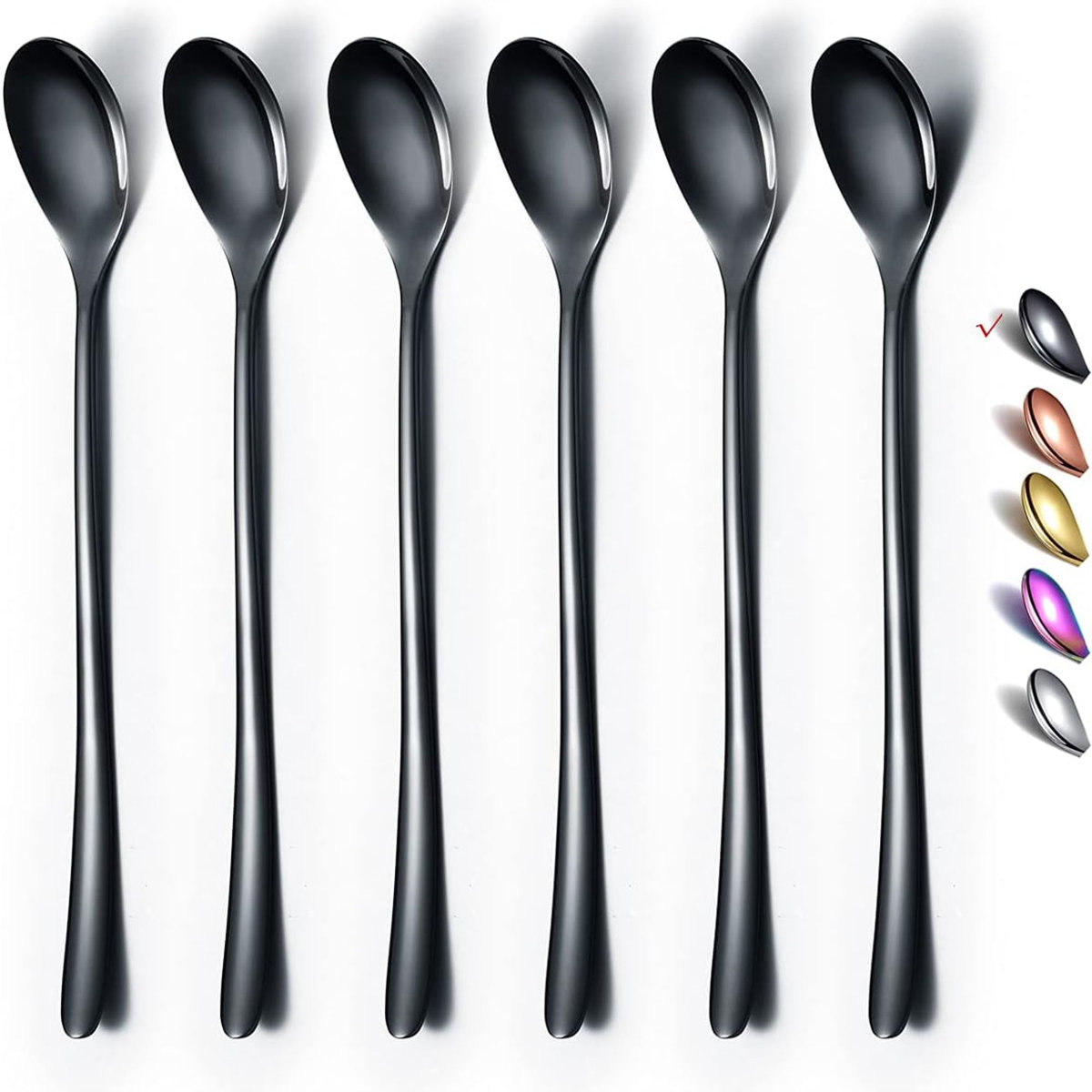 Ebern Designs Black Long Handle Spoon, Coffee Stirrers, Premium ...
