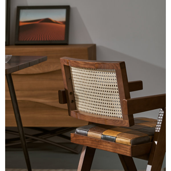 Bay Isle Home™ Andrene Solid Wood Rattan Genuine Leather Arm Chair ...