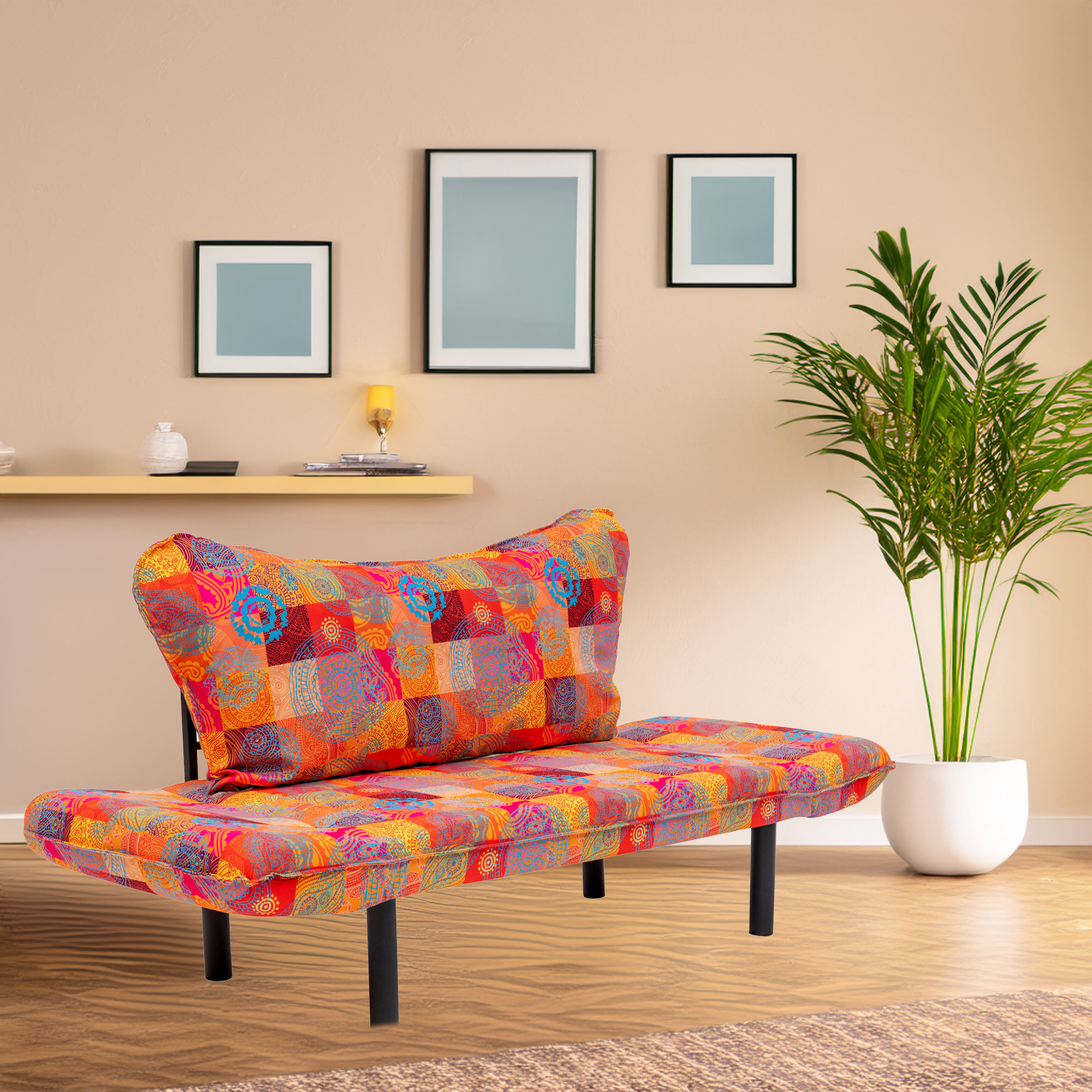 Hokku Designs Metal Frame Patchwork Digital Fabric 2-Seat Sleeper Sofa ...