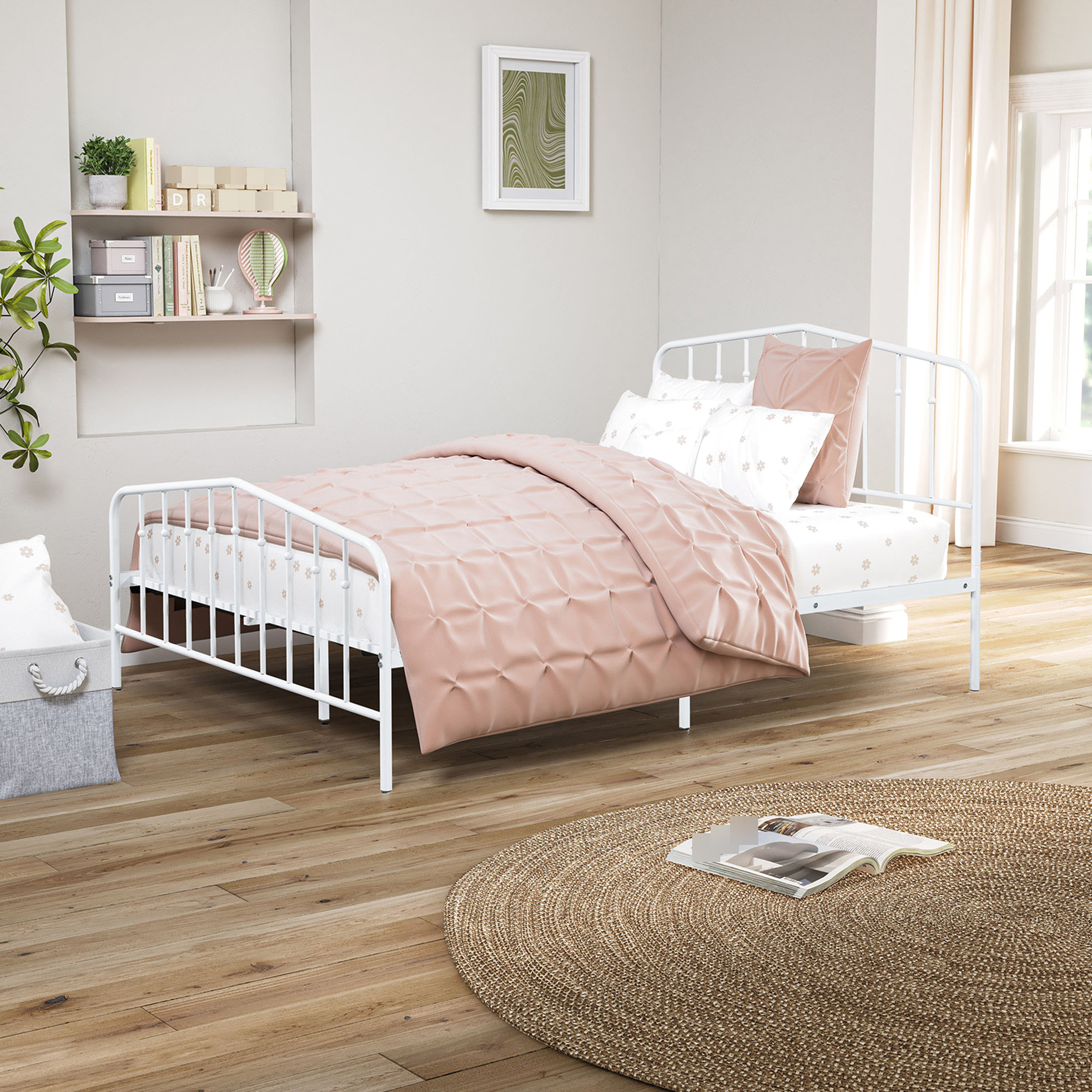 Latitude Run® White Contemporary Full Size Metal Bed, Mattress Ready ...