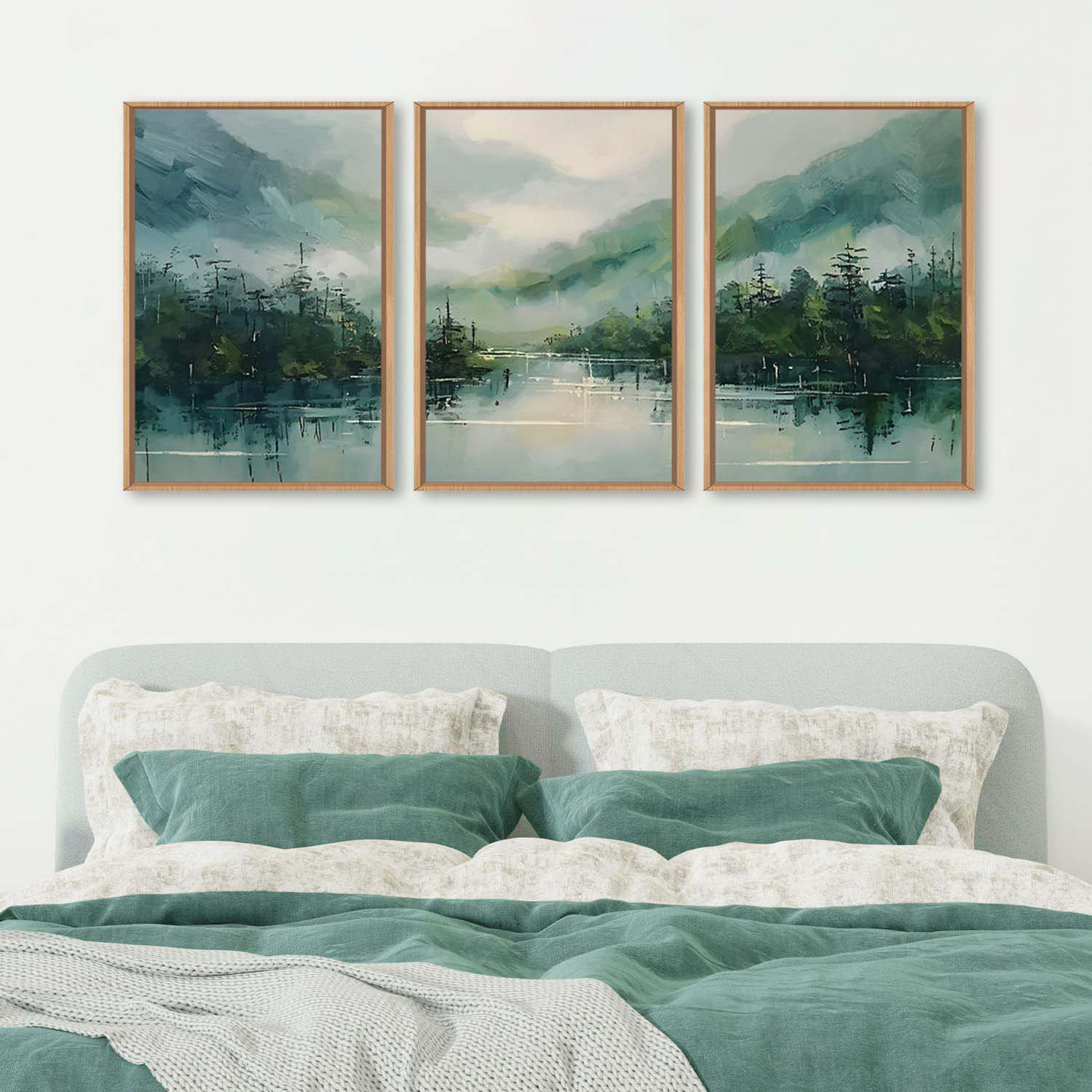 Foundry Select Large Geen Forest Mountain Framed Canves Wall Art Set ...