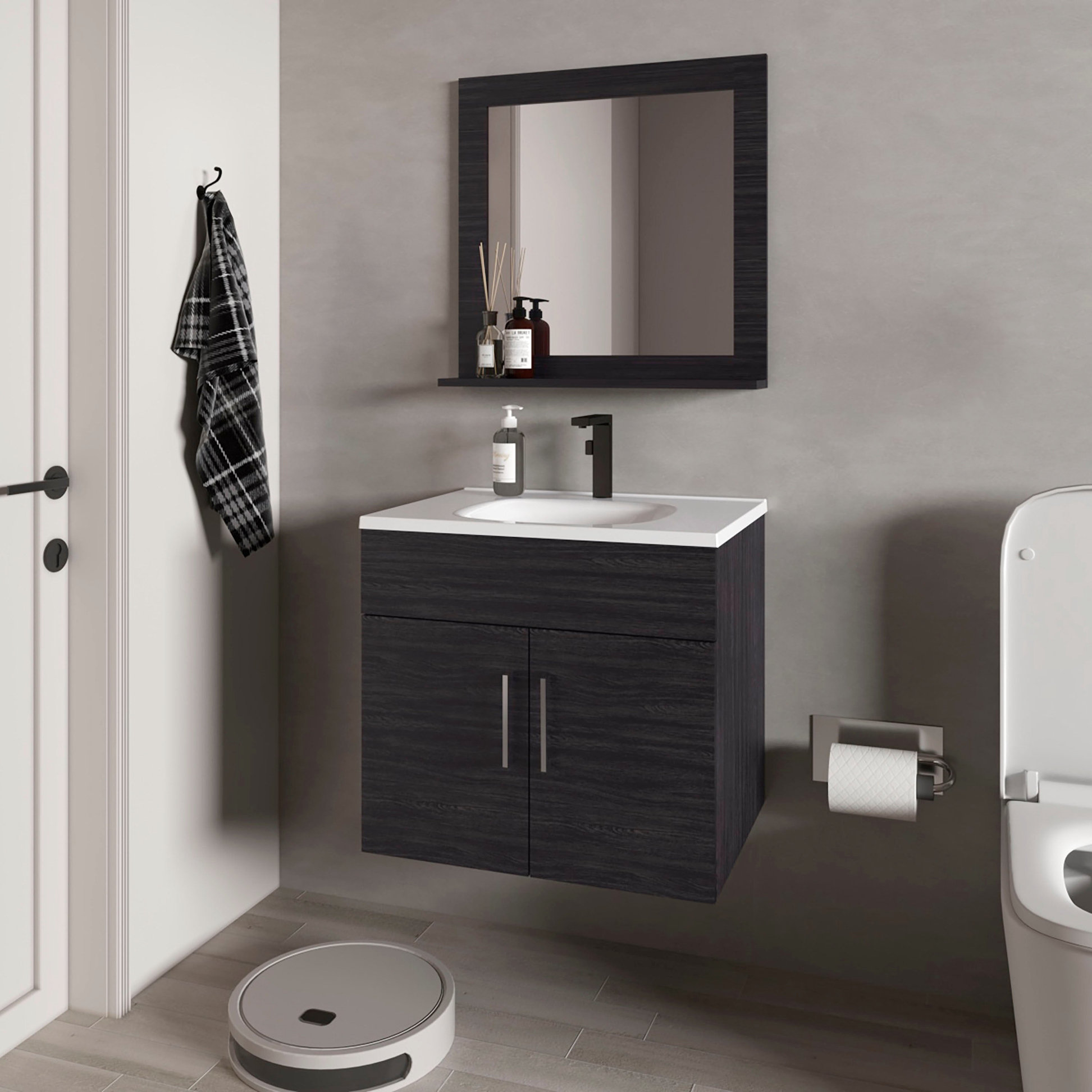 Ebern Designs 2-Door Bathroom Vanity With Sink, Mirror And Floating ...