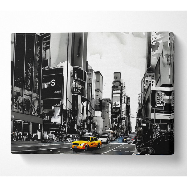 Latitude Run Broadway Yellow Cab B N W - Wrapped Canvas Art Prints ...