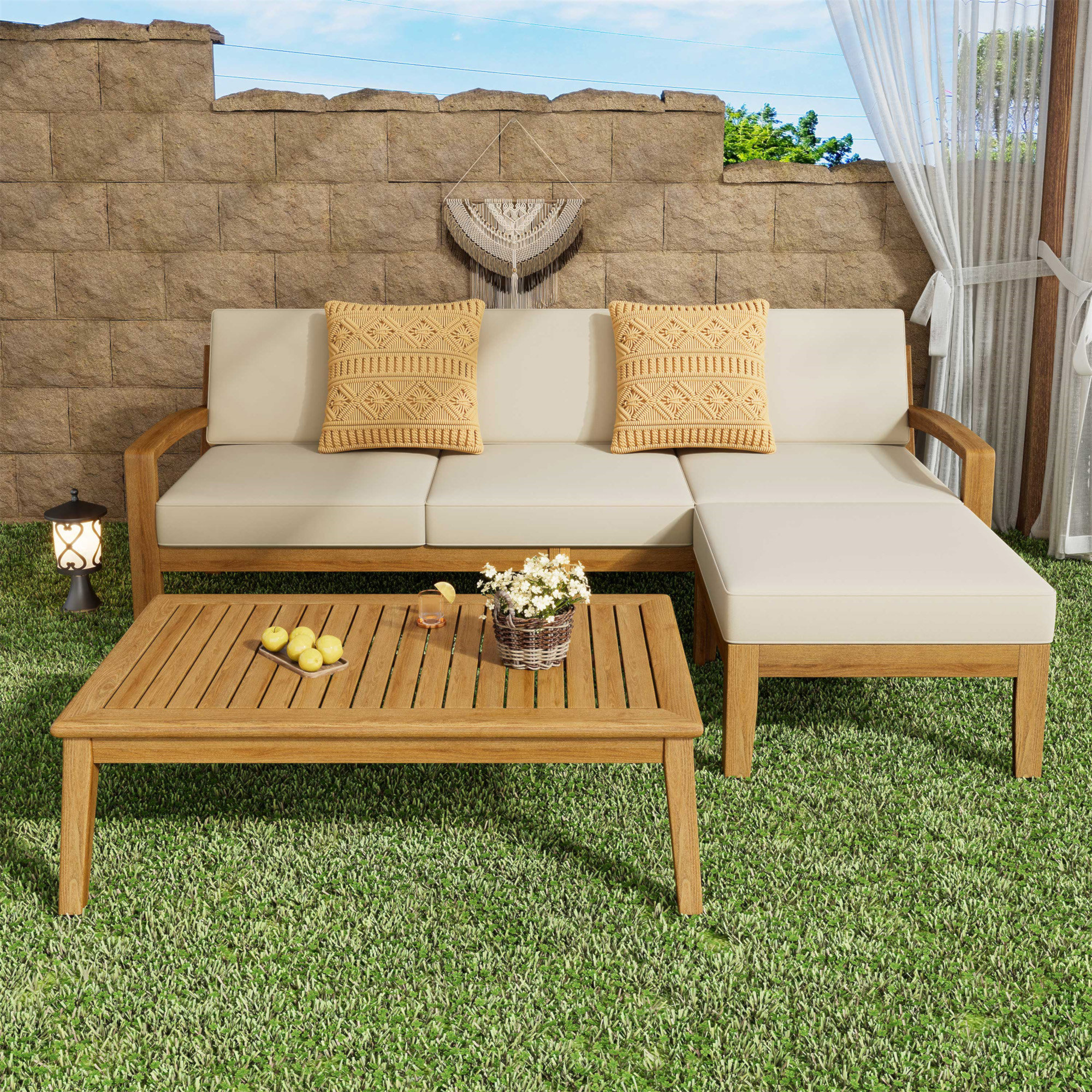 George Oliver L Shape 3Pcs Acacia Sectional Patio Sofa Set | Wayfair