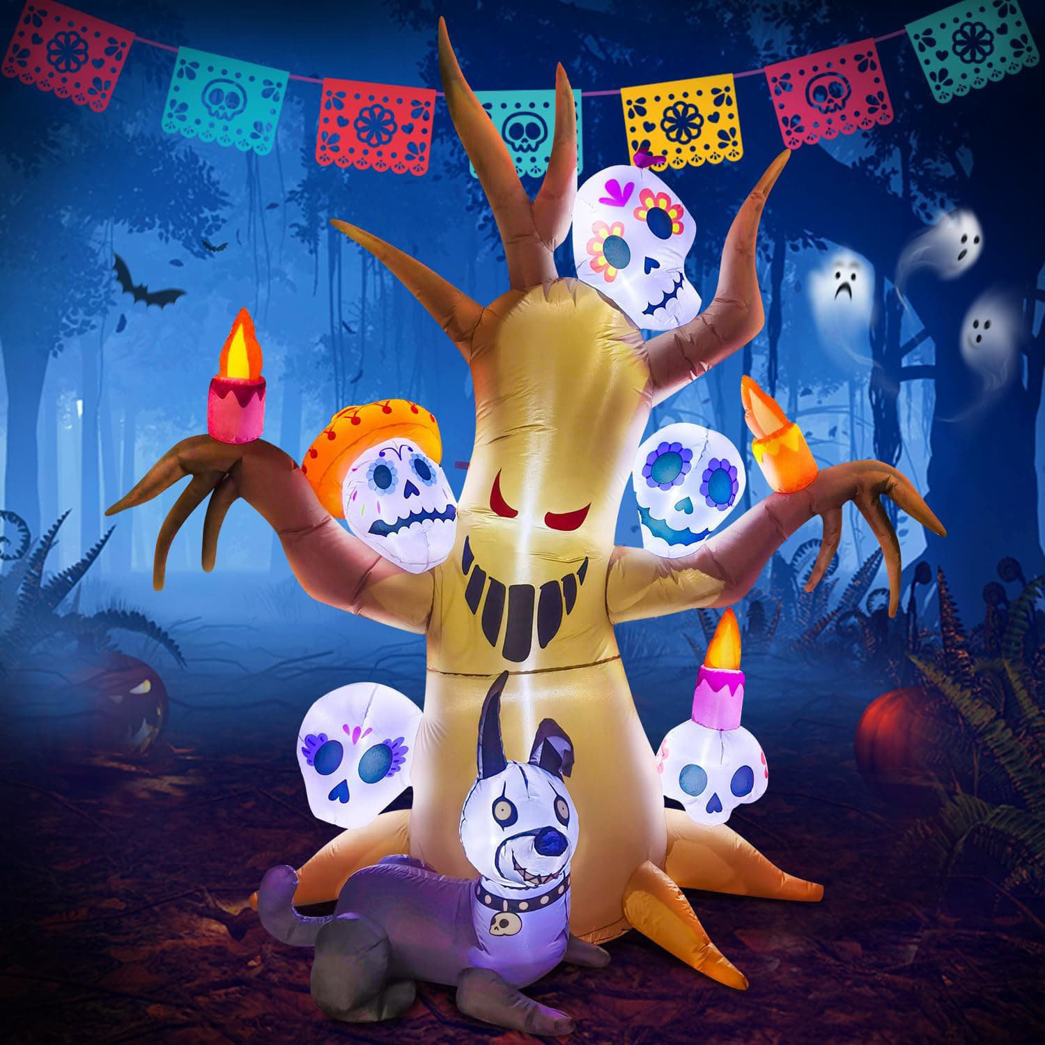 Orren Ellis 8FT Halloween & Dia de Los Muertos Inflatable Tree Decor ...