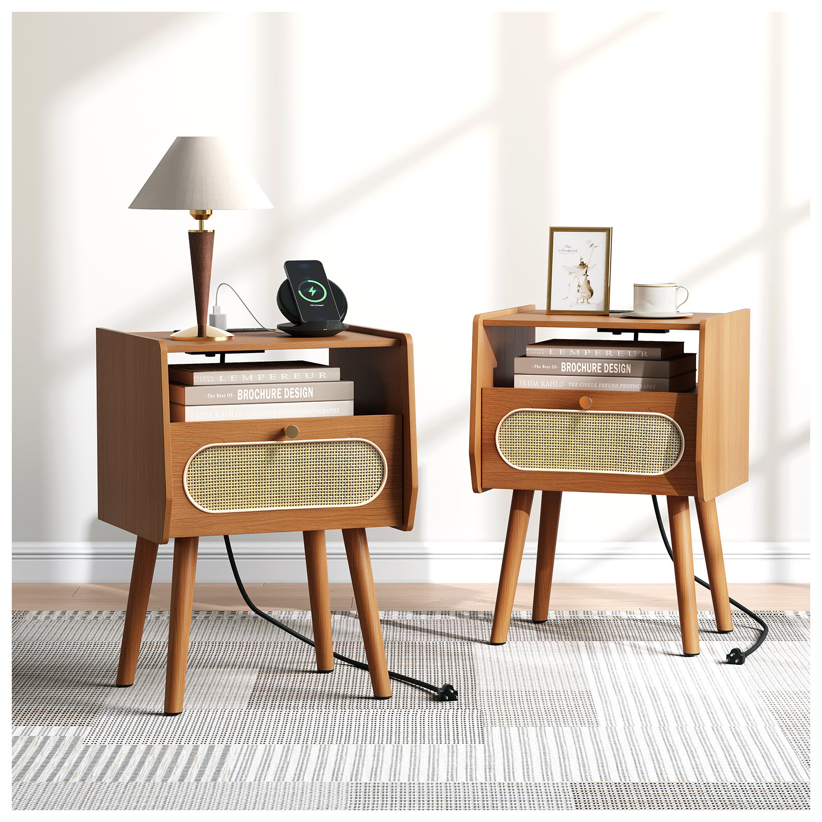 George Oliver Mid Century Modern Rattan Nightstand Set Of 2 & Reviews ...