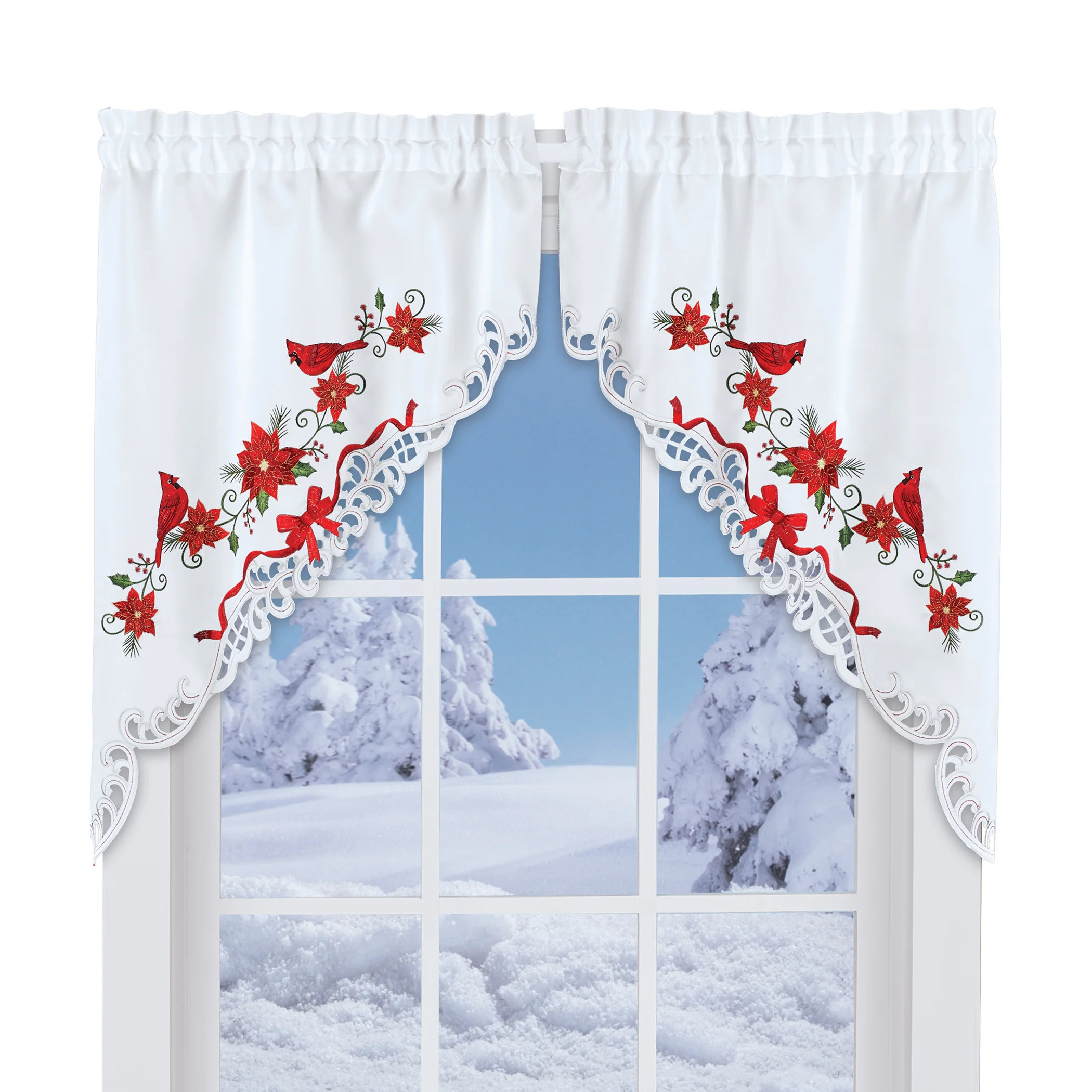 The Holiday Aisle® Festive Embroidered Cardinal Poinsettia Kitchen Café ...