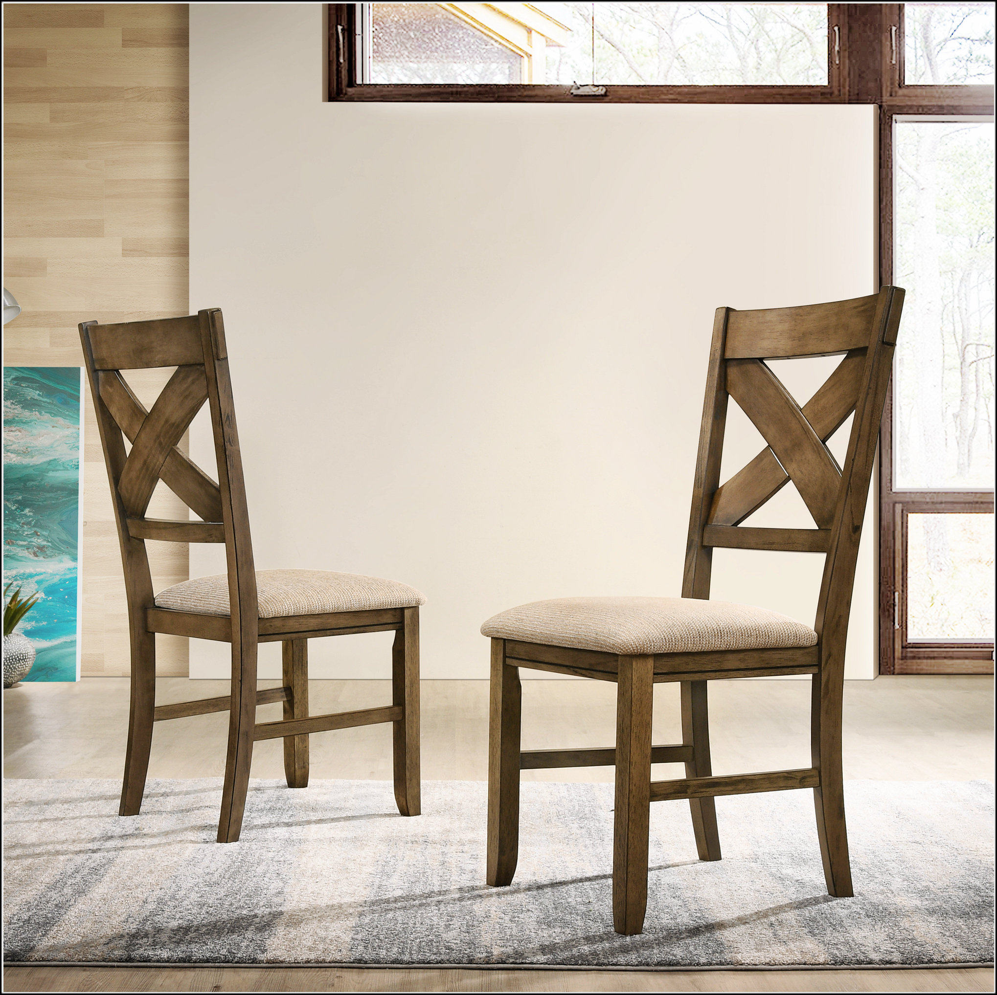 Gracie Oaks Raven Wood Fabric Upholstered Dining Chair Set of 2 ...