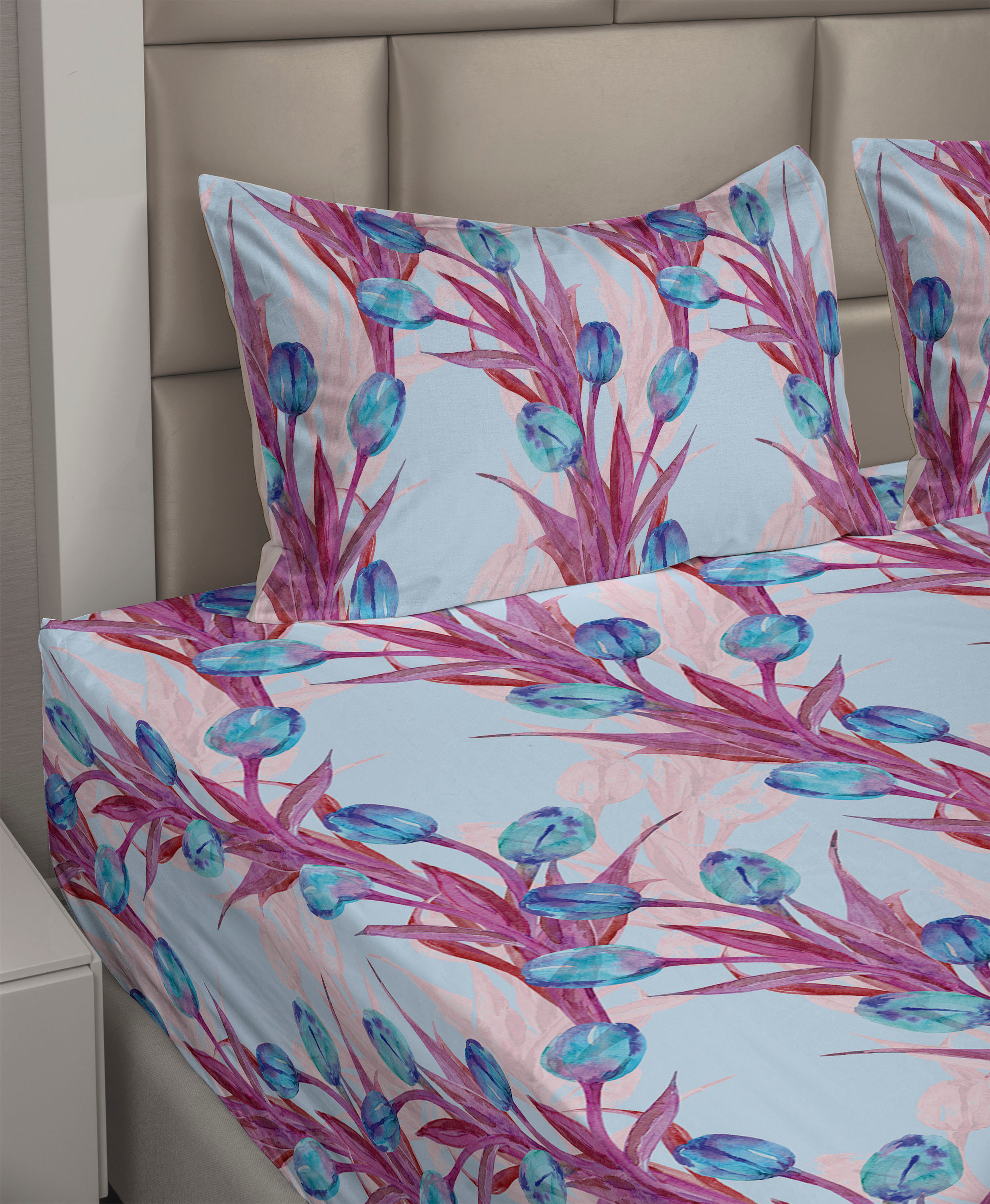 Ambesonne Tulips Artwork Sheet Set Blooming Floral Boho Magenta Pale ...
