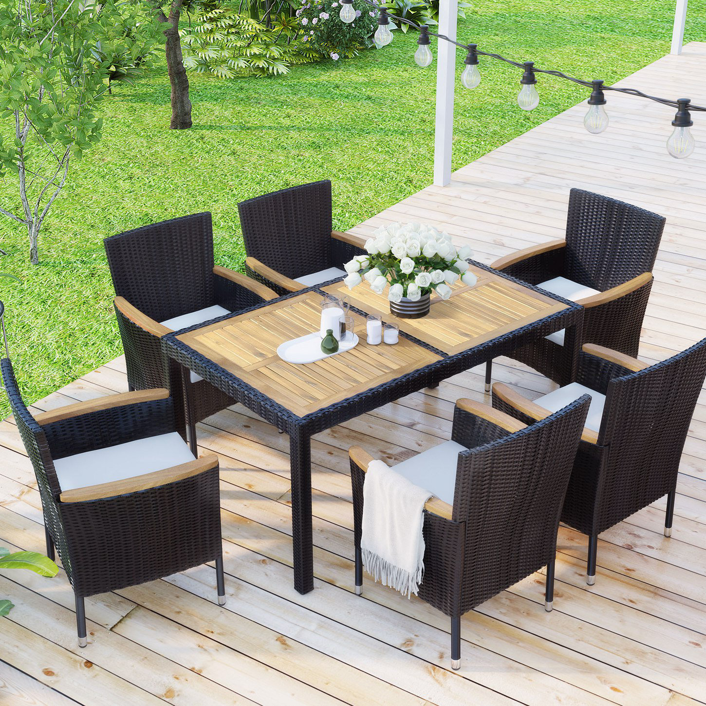 GZMWON 7-Piece Outdoor Patio Dining Set, Garden Dining Table And Chairs ...