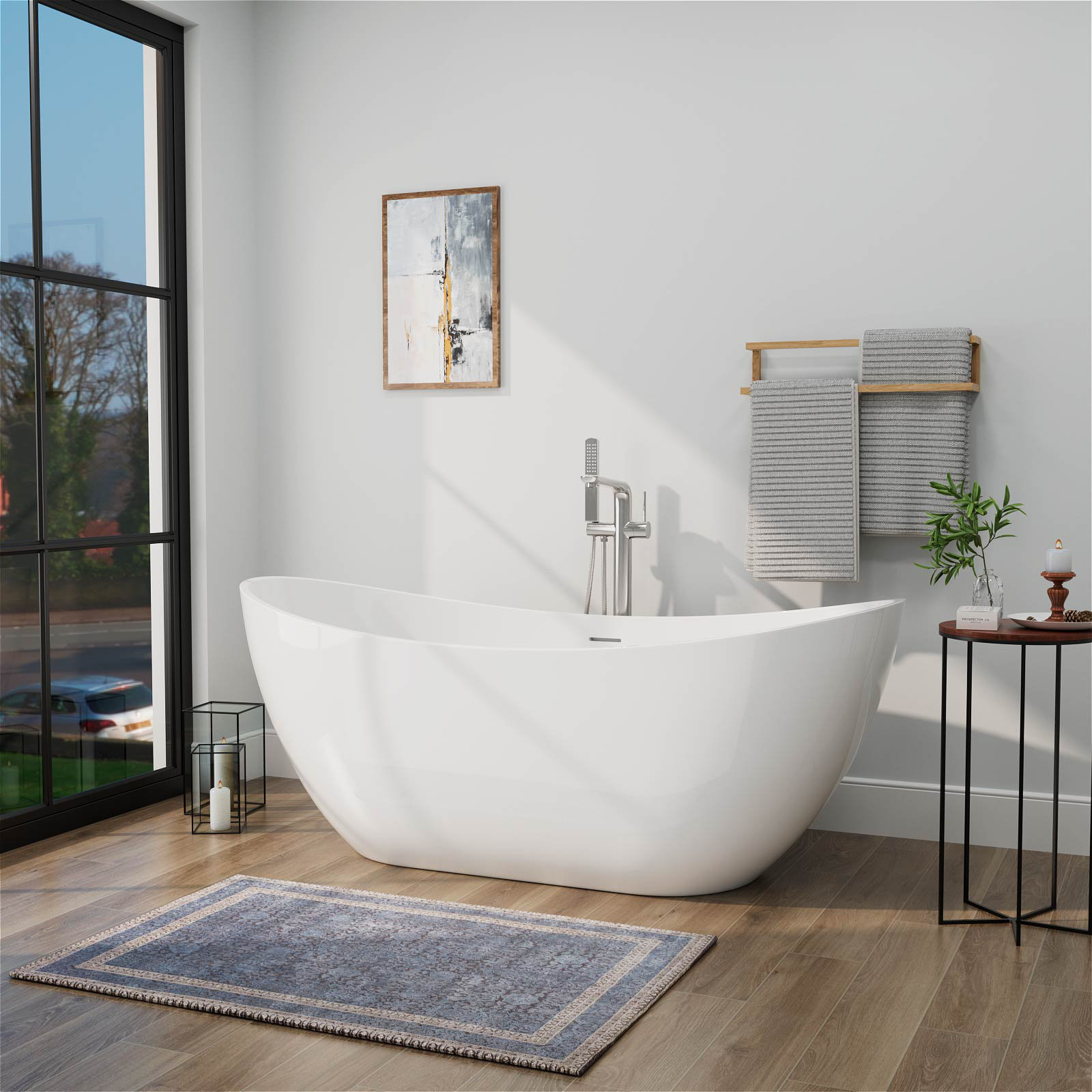 Mokleba 62" x 28" Freestanding Acrylic Oval Bathtub, Double Slipper ...