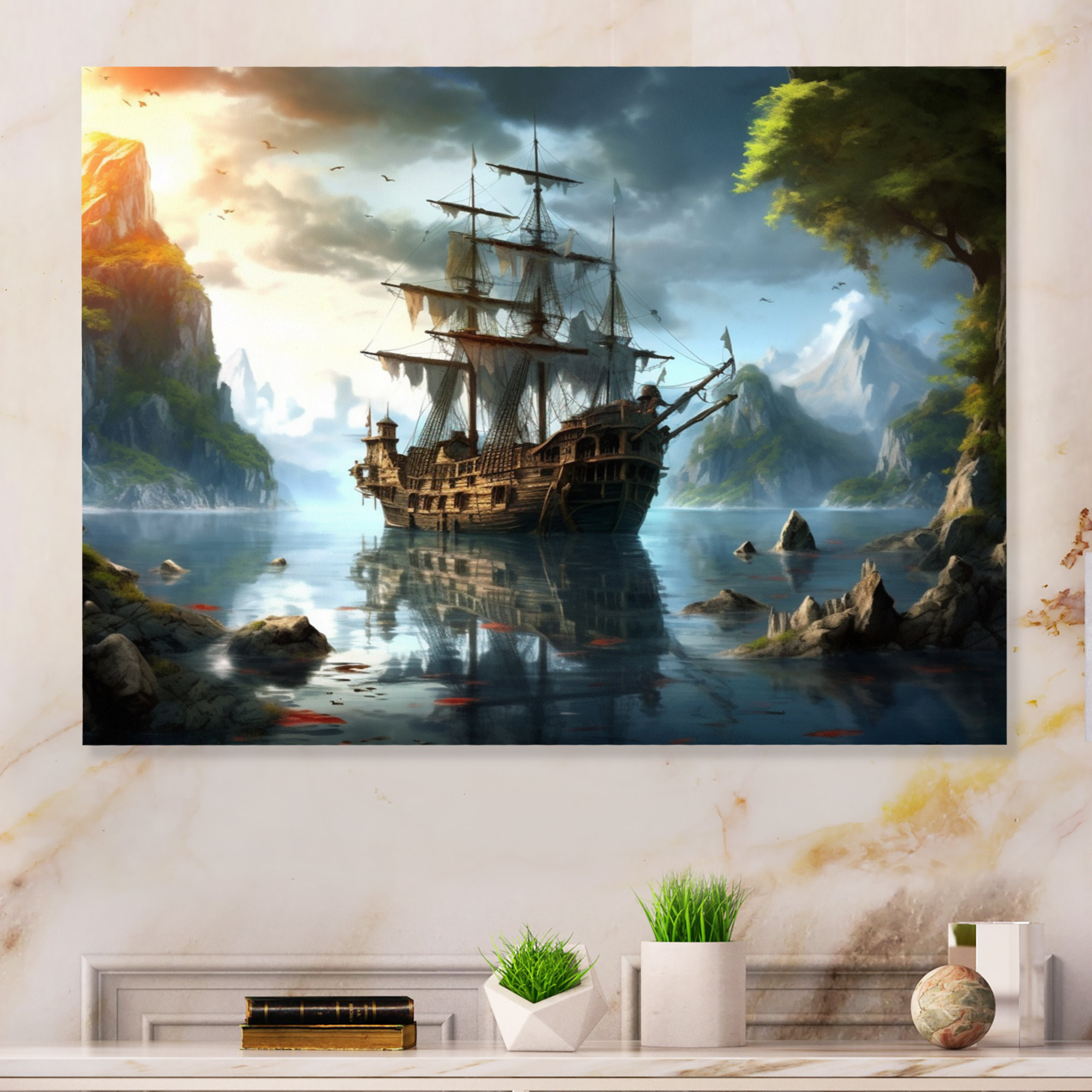 Latitude Run® Pirate Ship At Sea - Pirate Print on Metal | Wayfair