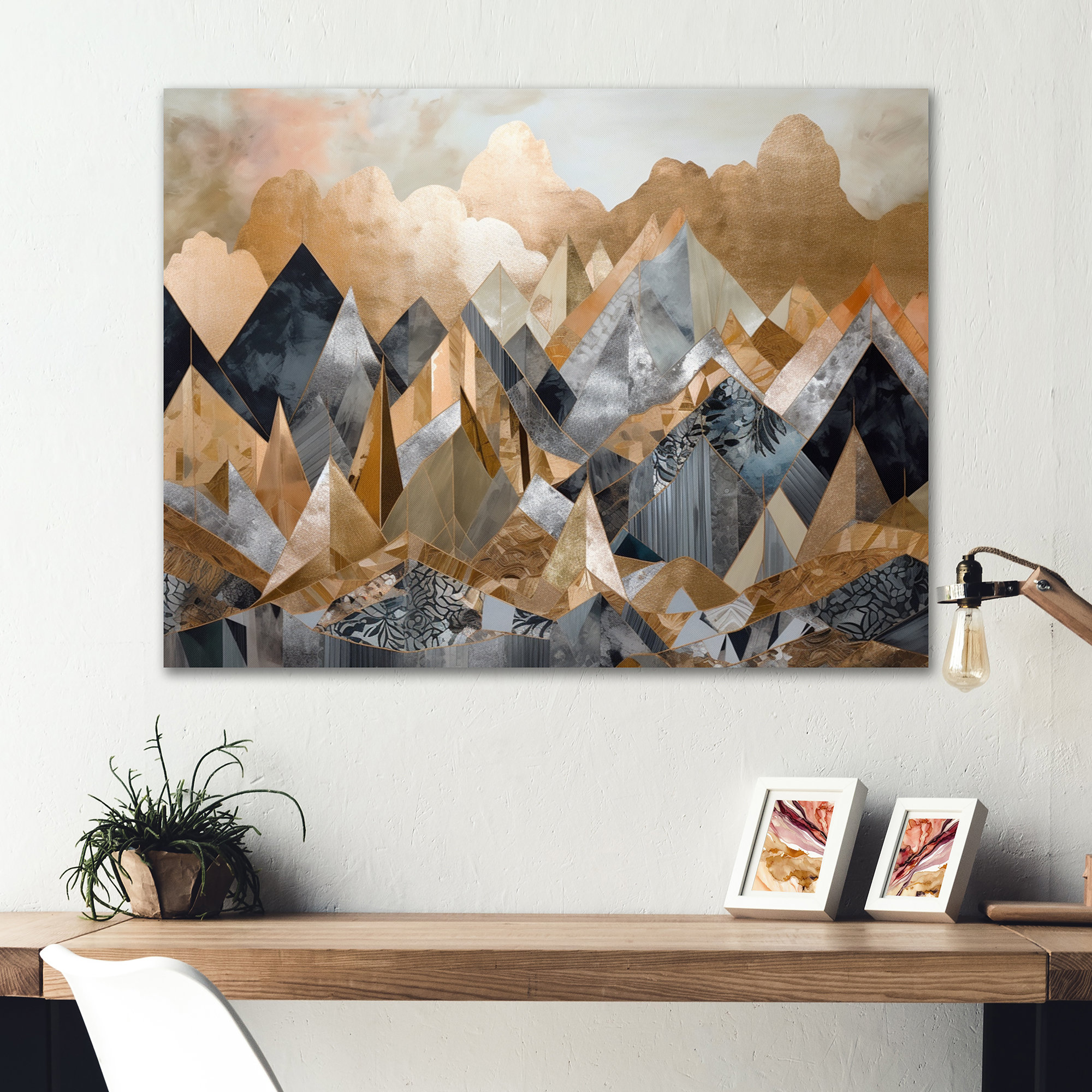 Ivy Bronx Grey and Gold Geometric Horizons III - City Geometric Metal ...