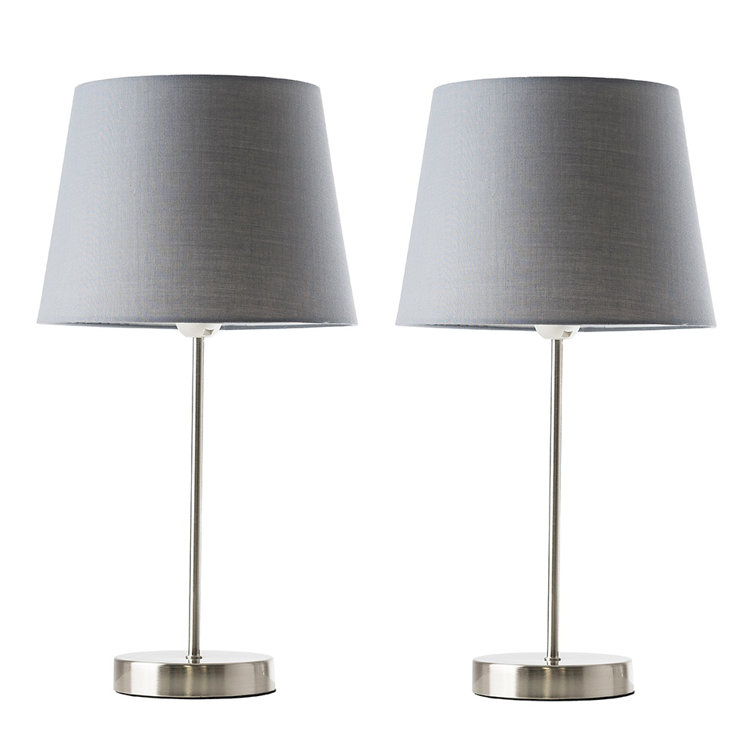 17 Stories Modern Pair Of Satin Silver Table Lamps With Grey Shades ...