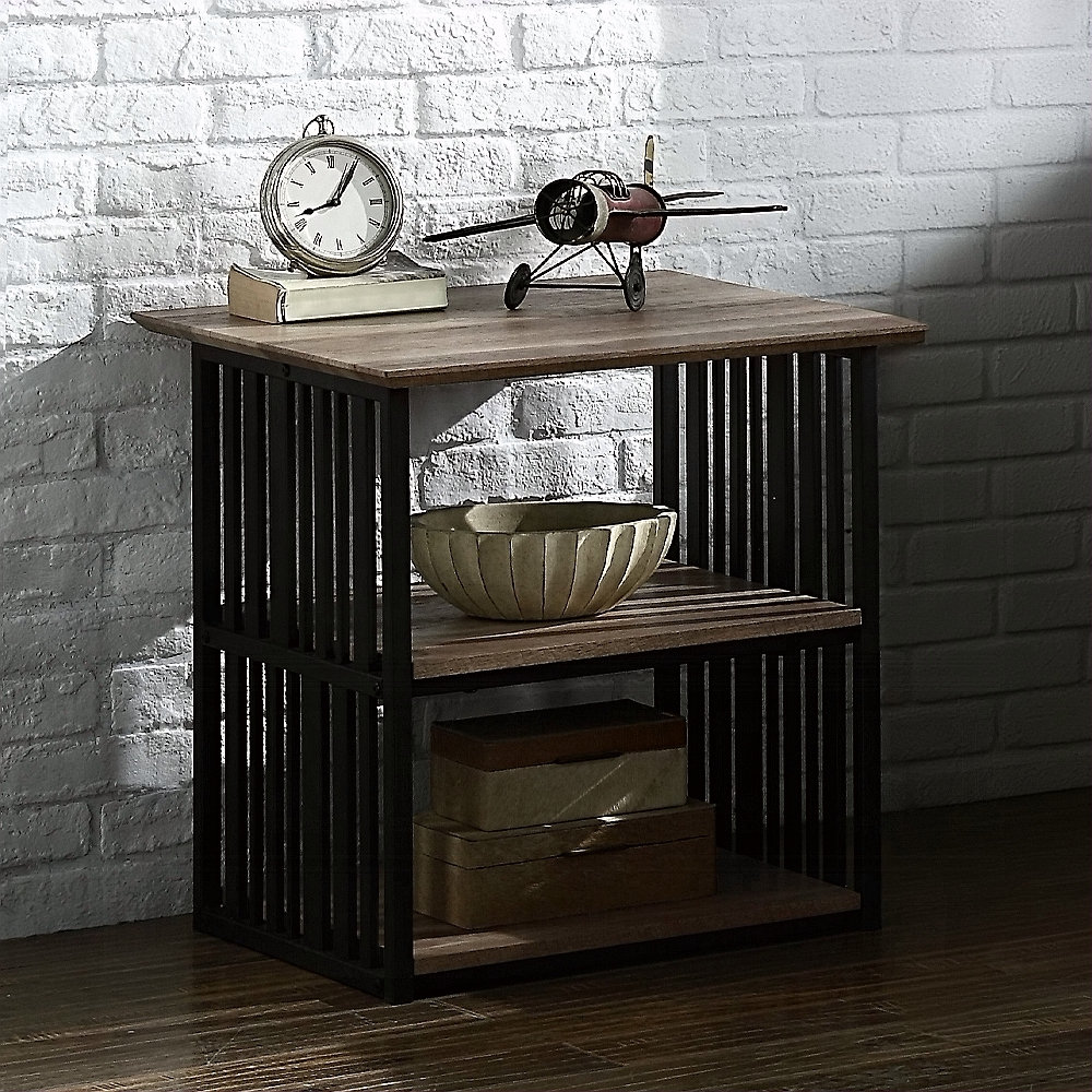 17 Stories Rustic Industrial Black And Antique Oak Finish Open Shelves ...