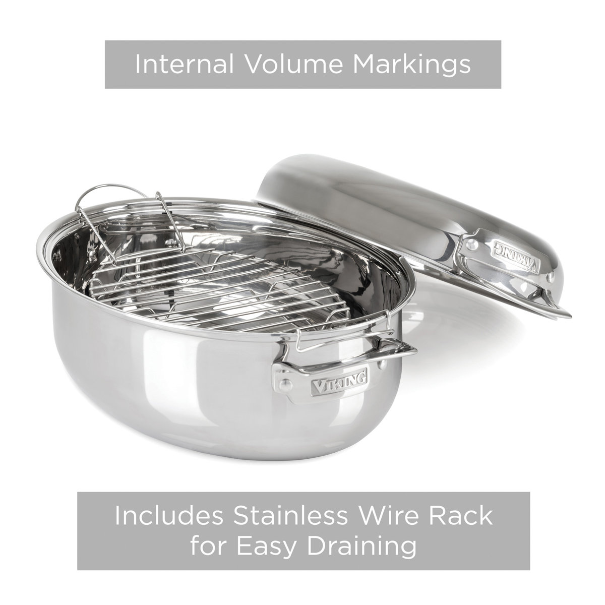 Viking 3-Ply Oval Roaster 8.5 Qt with Metal Induction Lid and Rack ...