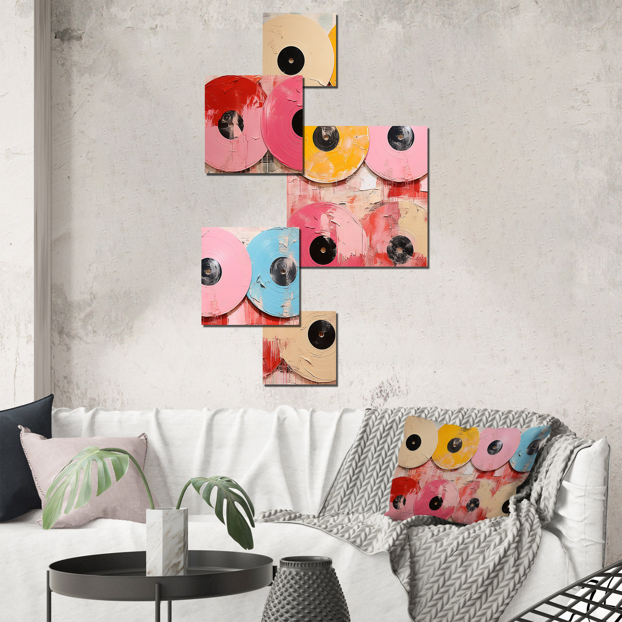 Ivy Bronx Pink Vinyl Records Display I - Vinyl Records Square Wall Art Set Of 5 | Wayfair