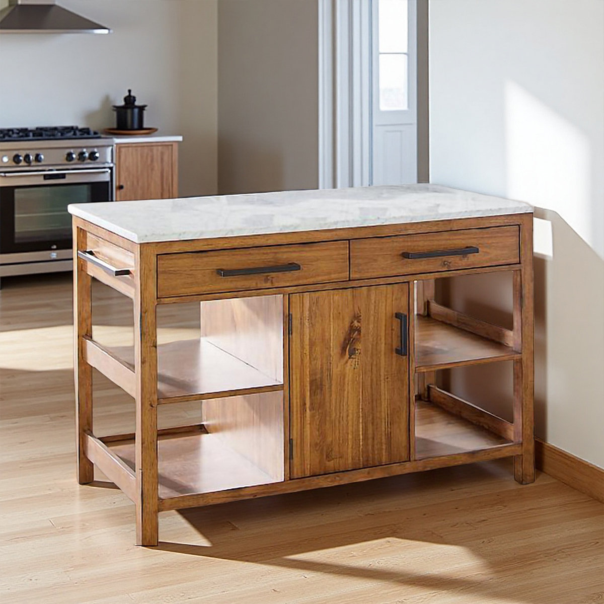 Gracie Oaks Clower Rustic Simple Faux Marble Kitchen Islands | Wayfair