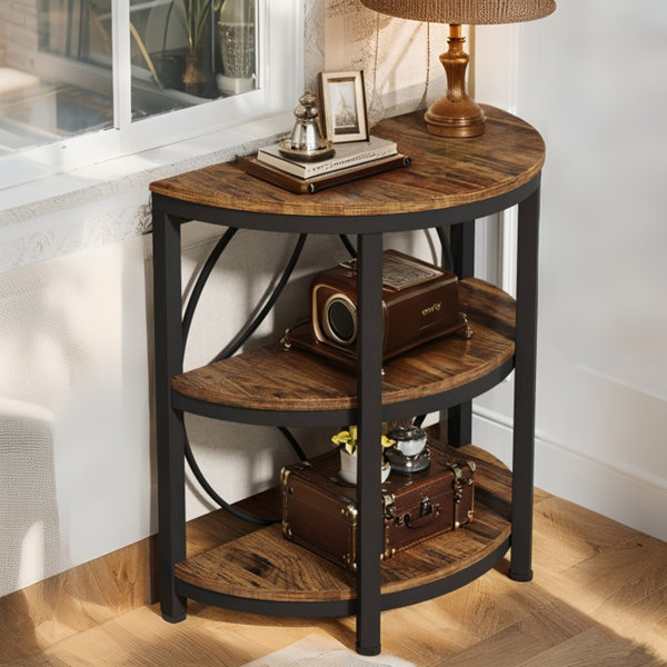 17 Stories 3-Tier Half Round End Table, Narrow Side Table with Metal ...