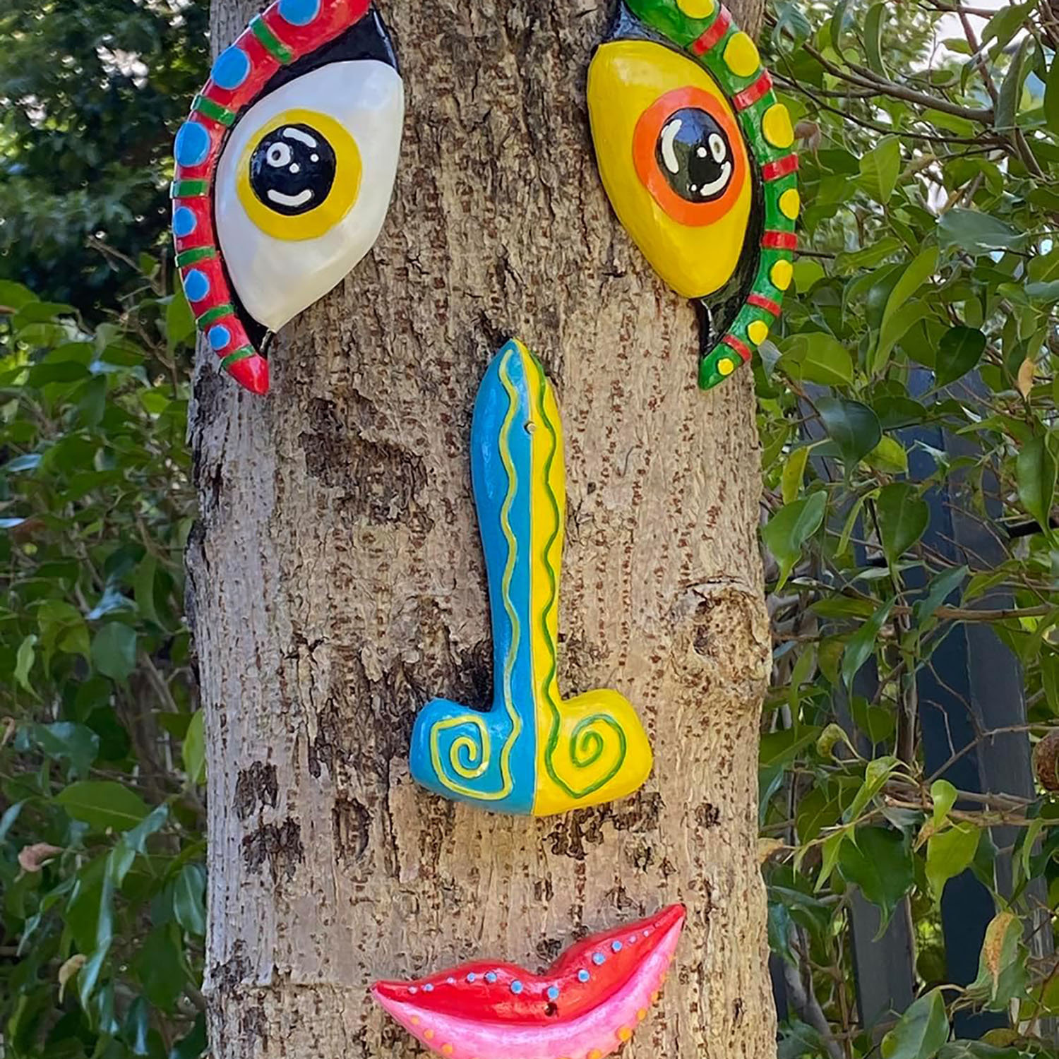 Trinx Tree Face Decor Outdoor, Cute Colourful Tree Face Decor - Funny ...