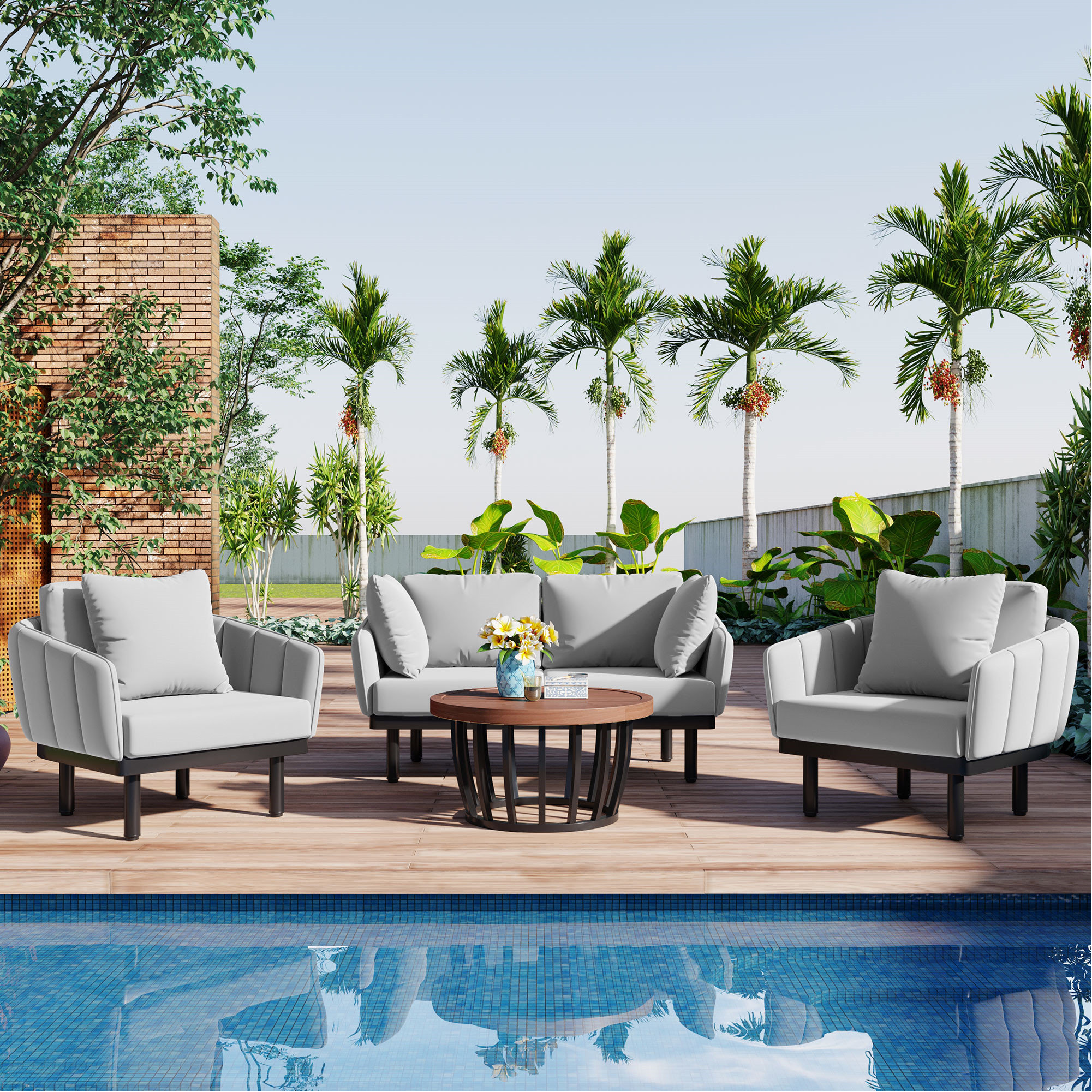 Latitude Run® Modern 4-Piece Outdoor Conversation Set, Patio Chat Set ...
