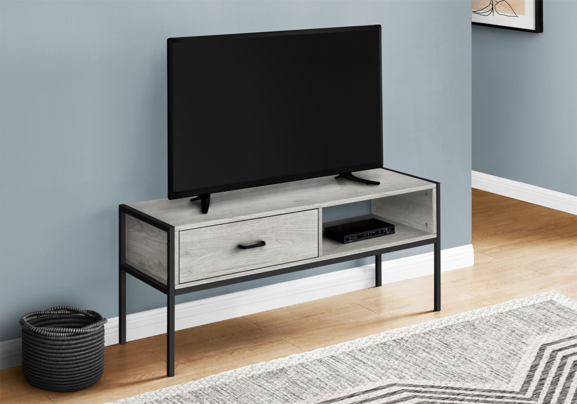 Mercer41 Modern Grey Laminate Metal TV Stand, 48 Inch Console With ...