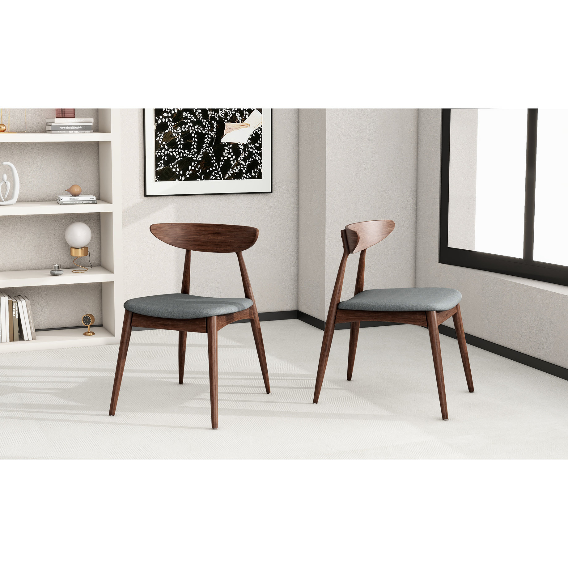 George Oliver Of 2, Retro, Rubberwood Chairs, Curved Ergonomic Back ...