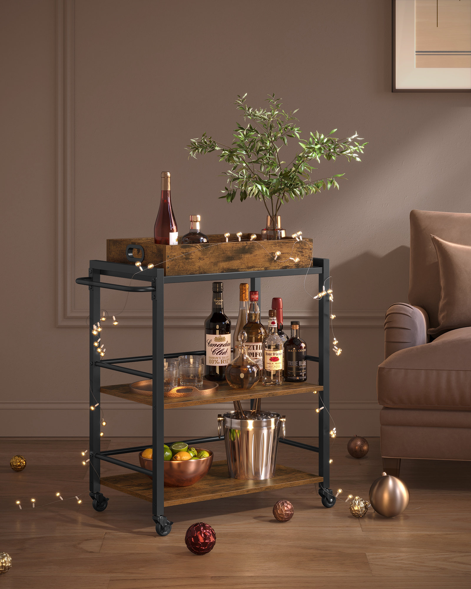 17 Stories Kitchen Serving Cart With Removable Tray, With Brakes, 3 ...