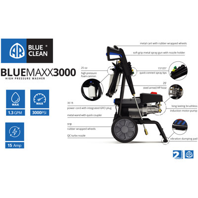 AR Blue Clean AR Blue Maxx, Maxx 3000 Electric Pressure Washer, 3000 ...