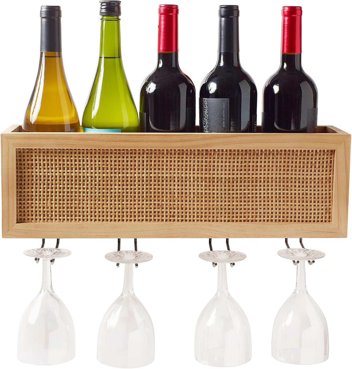 Bay Isle Home™ Wood and Rattan 5 Bottle Wine Rack Wall Mount With Wine ...