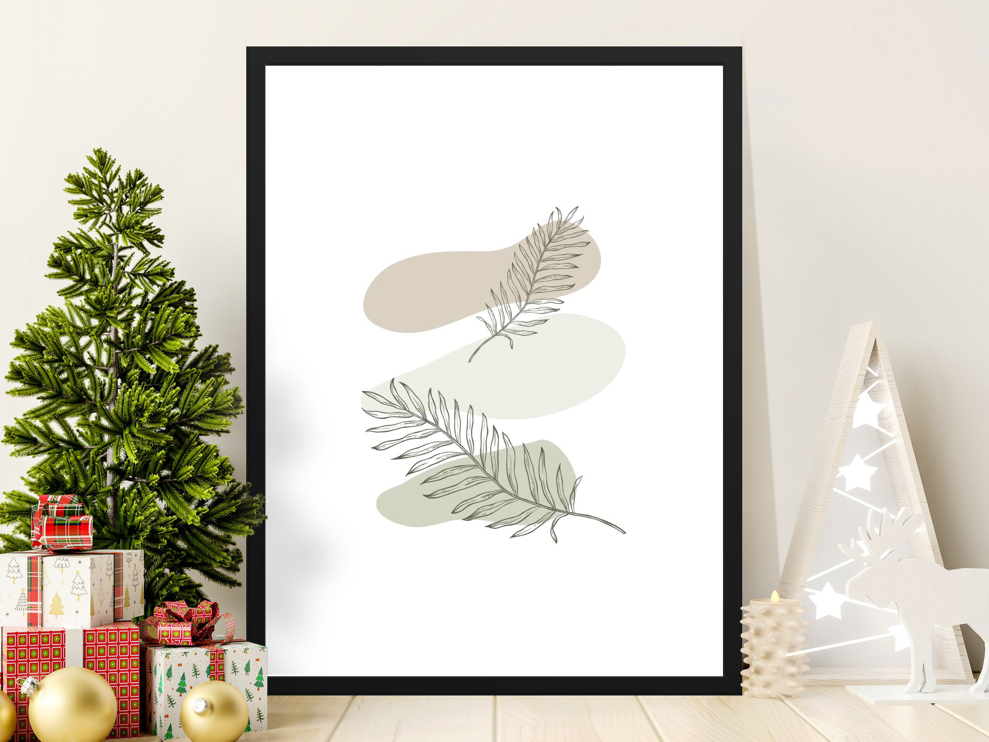 Lark Manor Two Palm Fronds above Abstract Shapes Artwork Framed Poster ...