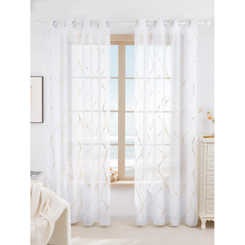 Mercer41 Foil Printed Wave Pattern Grommet Sheer Curtains (Set of 2 ...