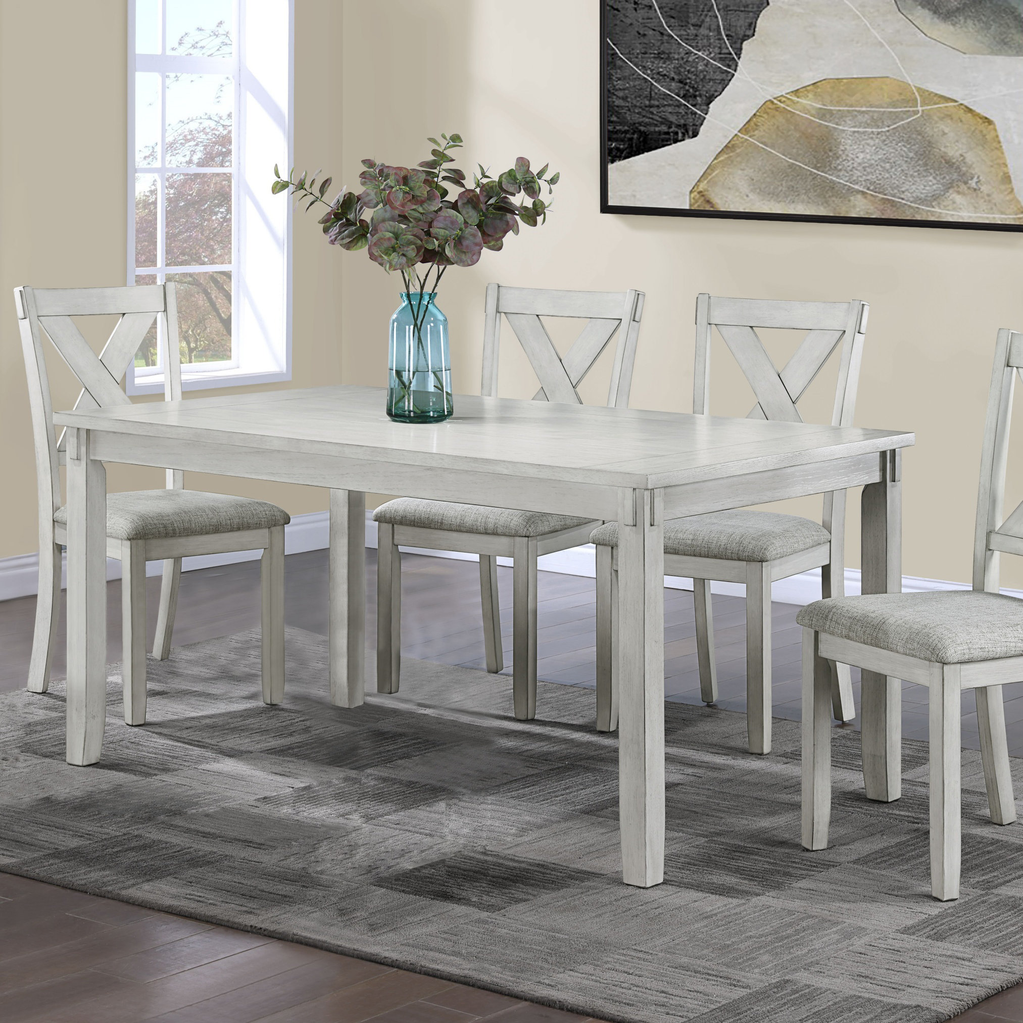 Ophelia & Co. Rustic Farmhouse 5-Piece Dining Set With Rectangular ...